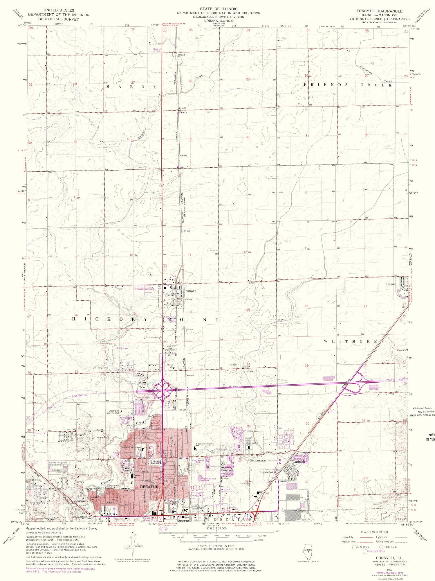 Topographical Map - Forsyth Illinois Quad - USGS 1967 - 23 x 30.68 ...