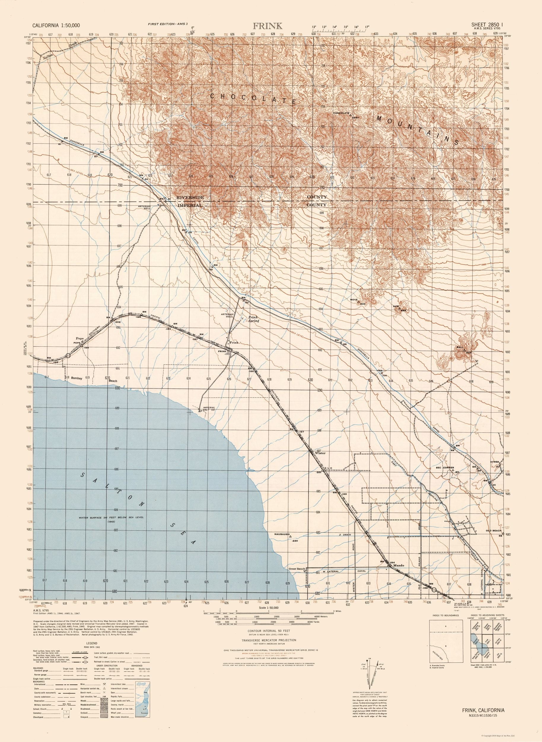 Topographical Map - Frink Sheet - US Army 1944 - 23 x 31.47 - Vintage ...