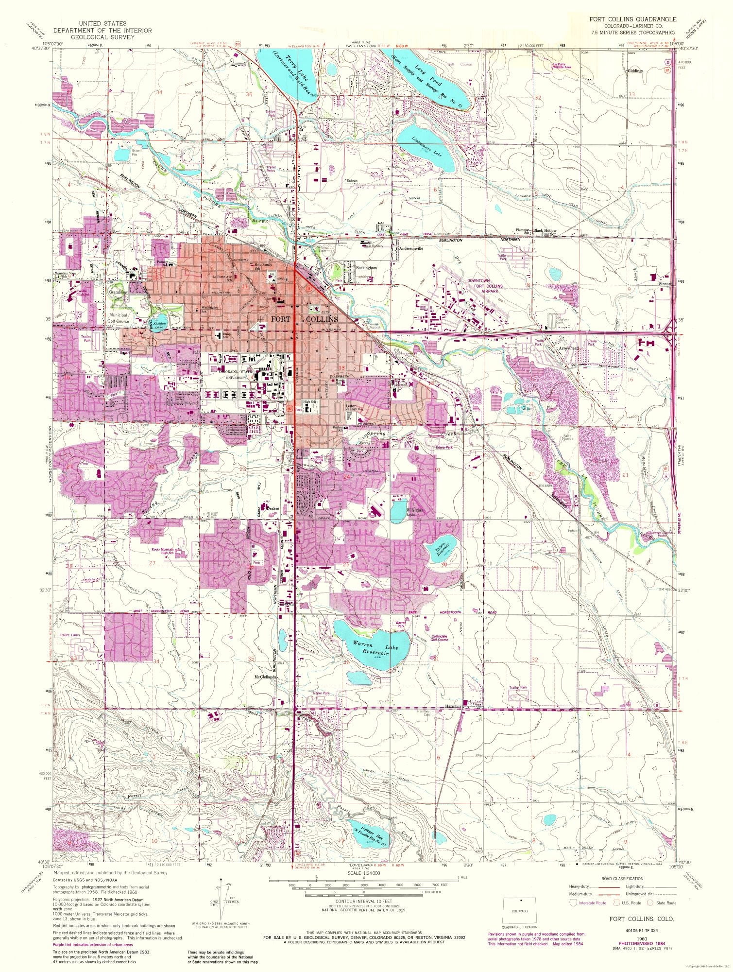 Topographical Map - Ft Collins Colorado Quad - USGS 1984 - 23 x 30.48 ...