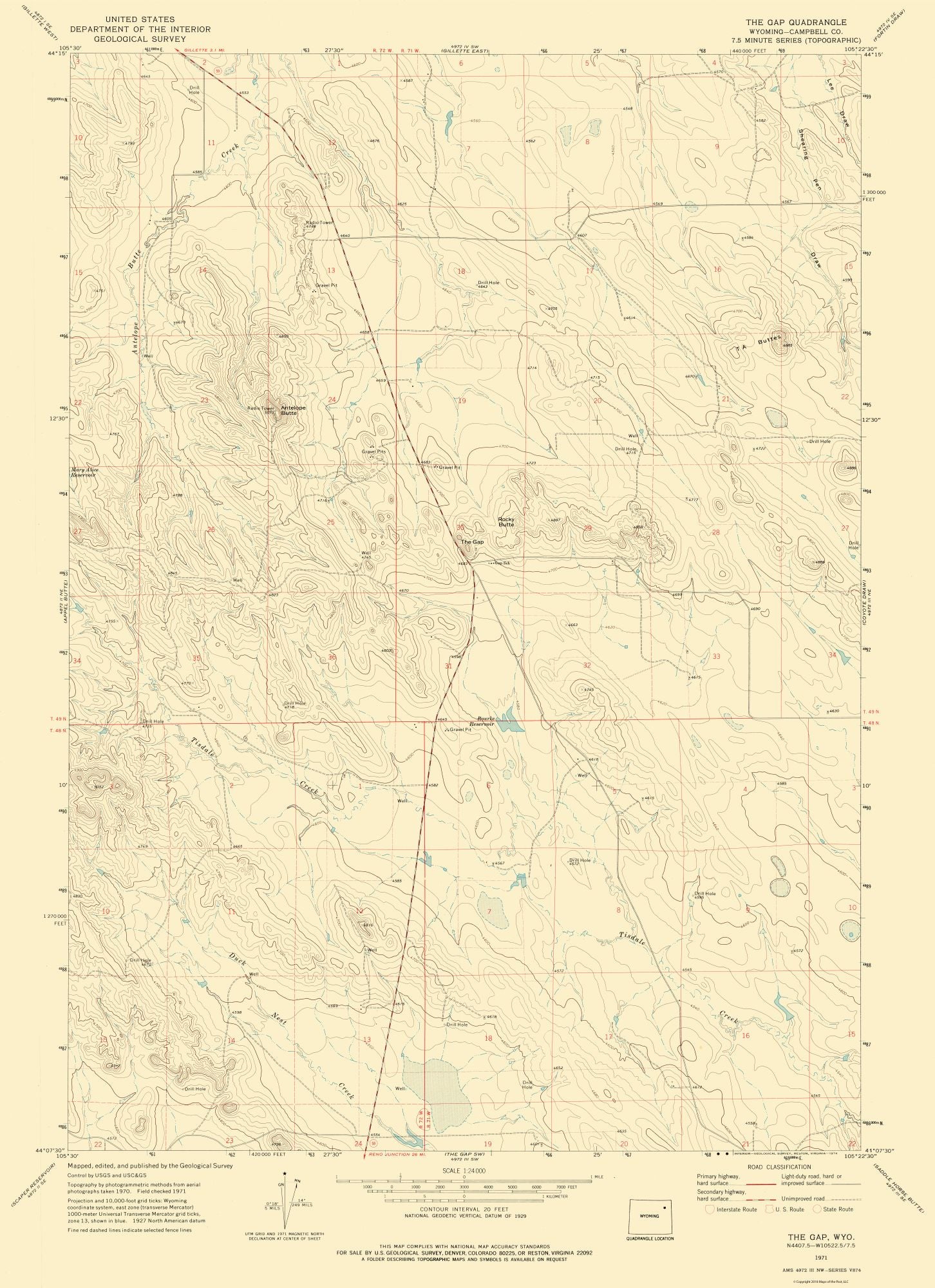 Topographical Map - Gap Wyoming Quad - USGS 1971 - 23 x 31.68 - Vintage ...