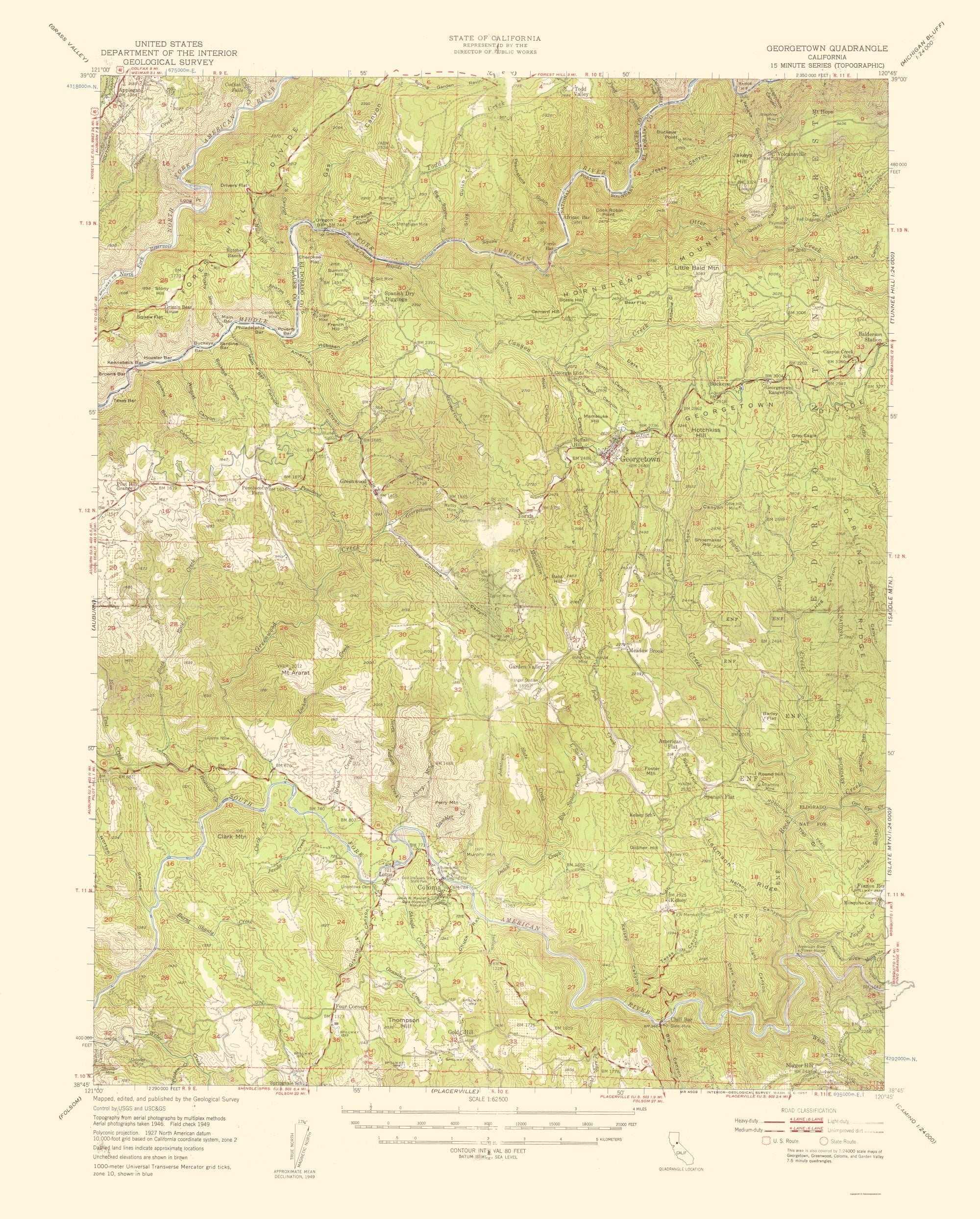Georgetown California Topographic Map - 1957 USGS Quad - 23"x28 ...