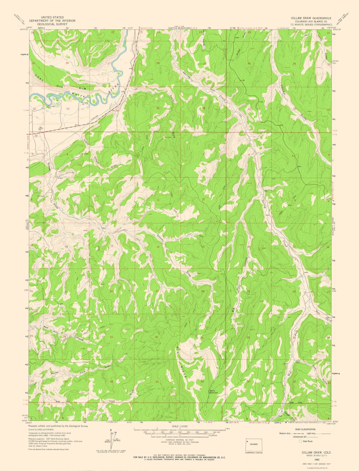 Topographical Map - Gillam Draw Colorado Quad - USGS 1962 - 23 x 30.14 ...