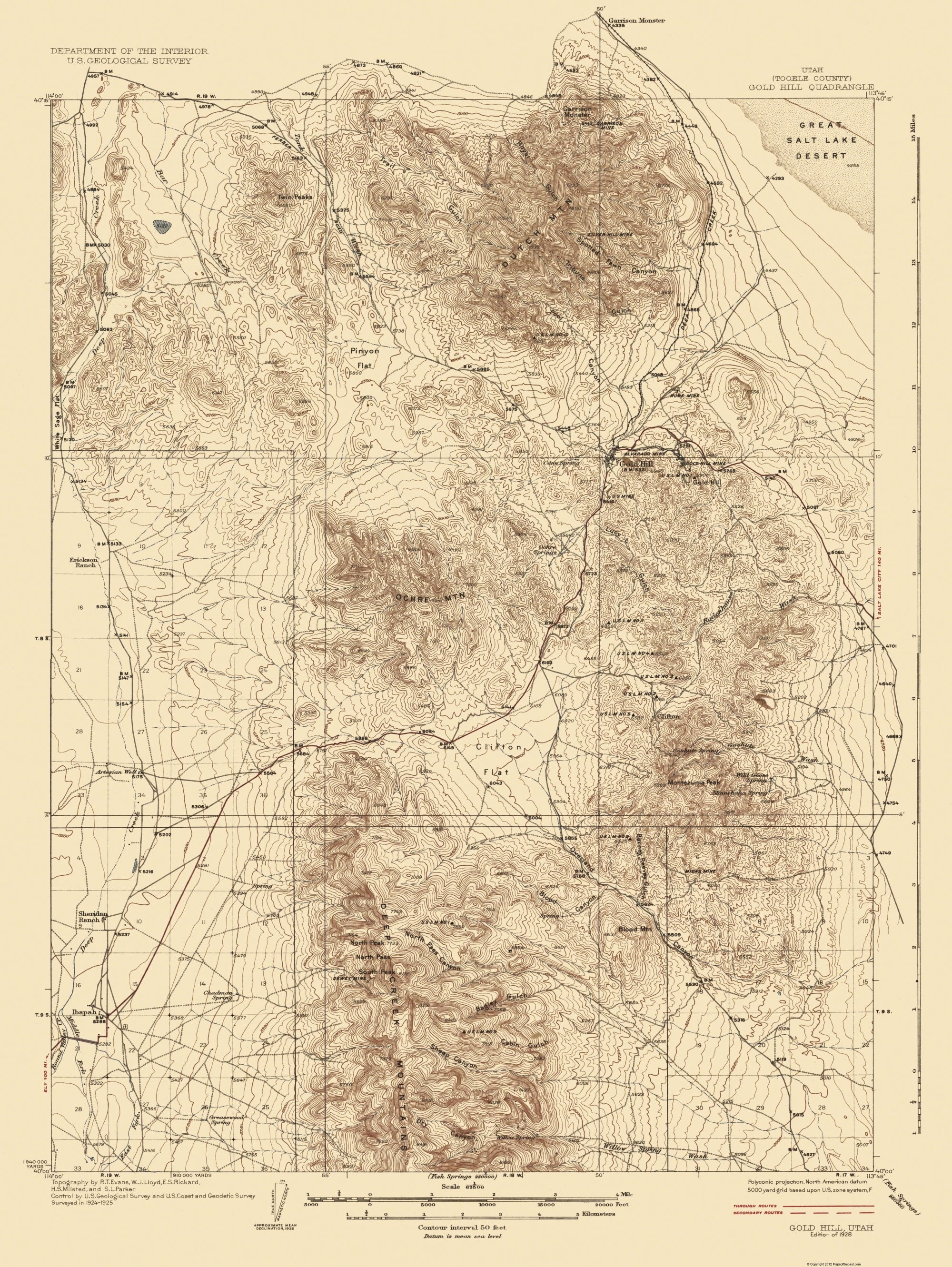 Topographical Map - Gold Hill Utah Quad - USGS 1928 - 23 x 30.61 ...