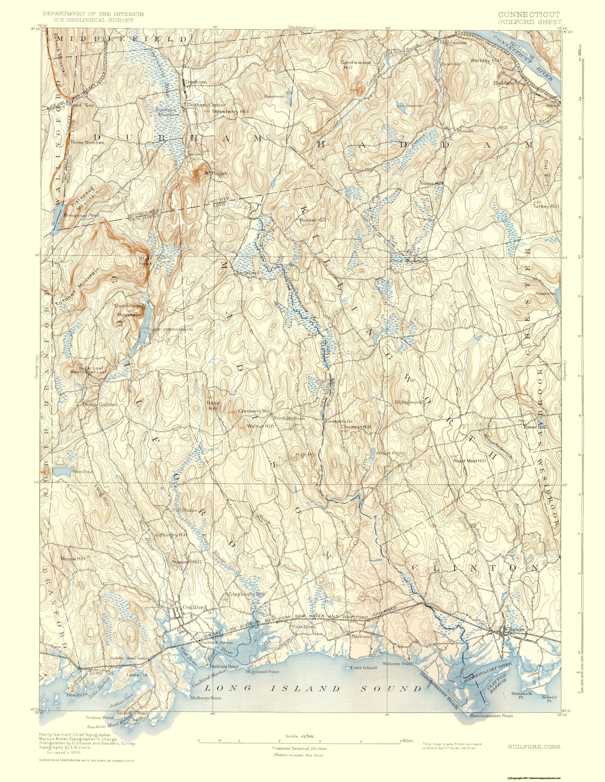 Topographical Map - Guilford Connecticut Sheet - USGS 1893 - 23 x 29.74 ...