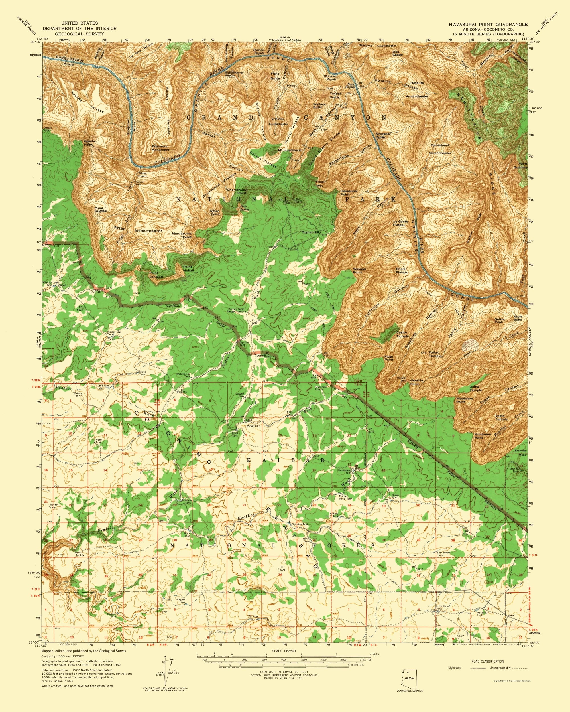 Topographical Map - Havasupai Point Arizona Quad - USGS 1962 - 23 x 28. ...