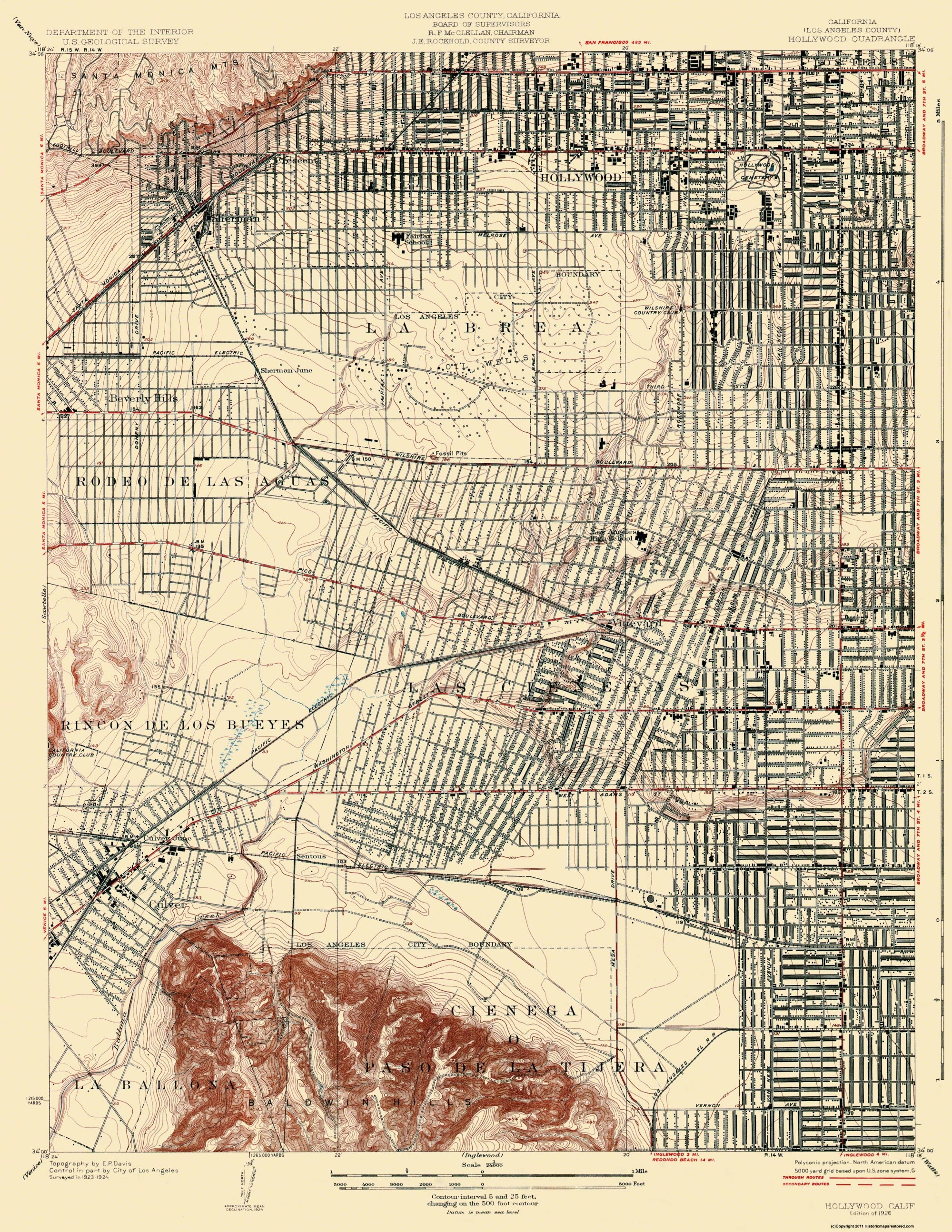 Topographical Map - Hollywood California Quad - USGS 1926 - 23 x 29.75 ...