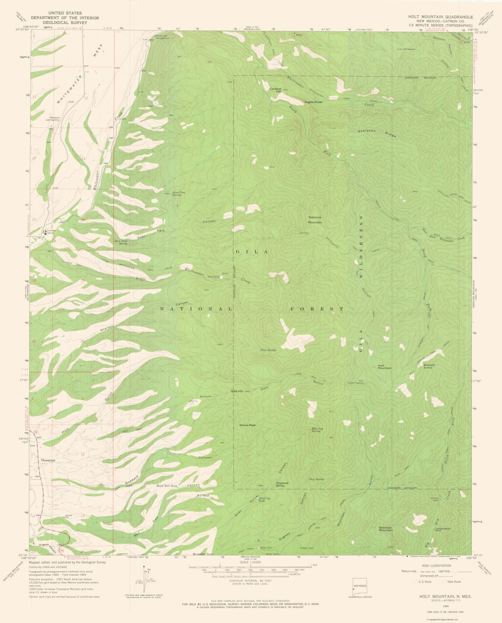 Topographical Map - Holt Mountain New Mexico Quad - USGS 1965 - 23 x 28 ...
