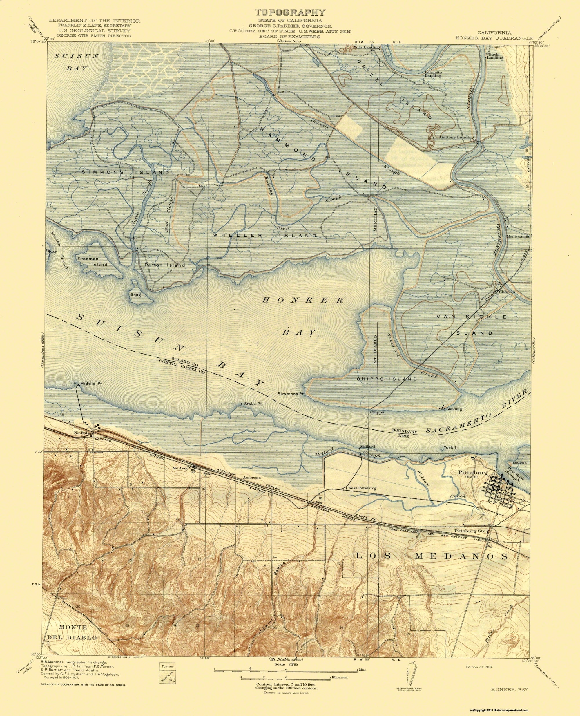 Topographical Map - Honker Bay California Quad - USGS 1918 - 23 x 28.38 ...