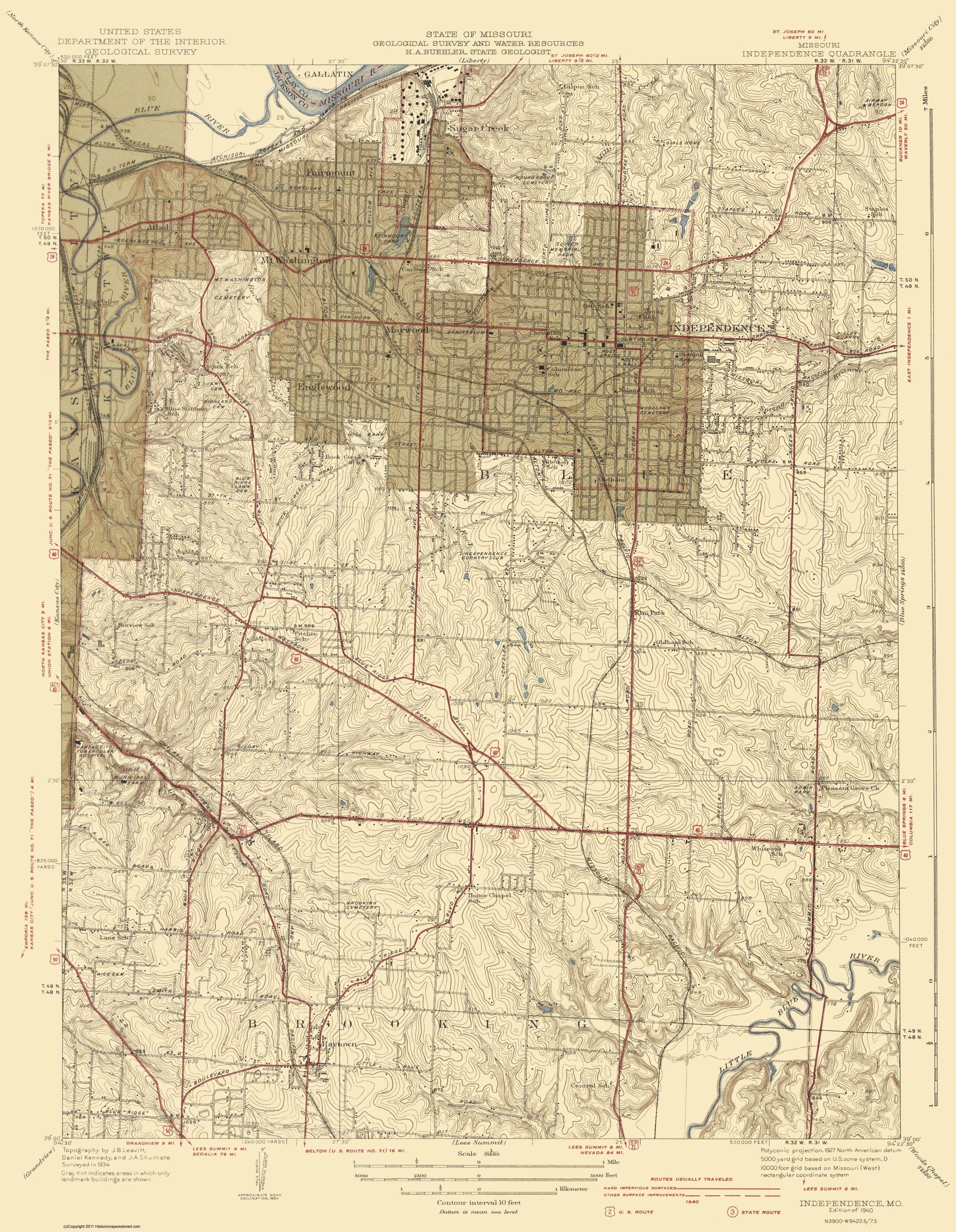Topographical Map - Independence Missouri Quad - USGS 1940 - 23 x 29.63 ...