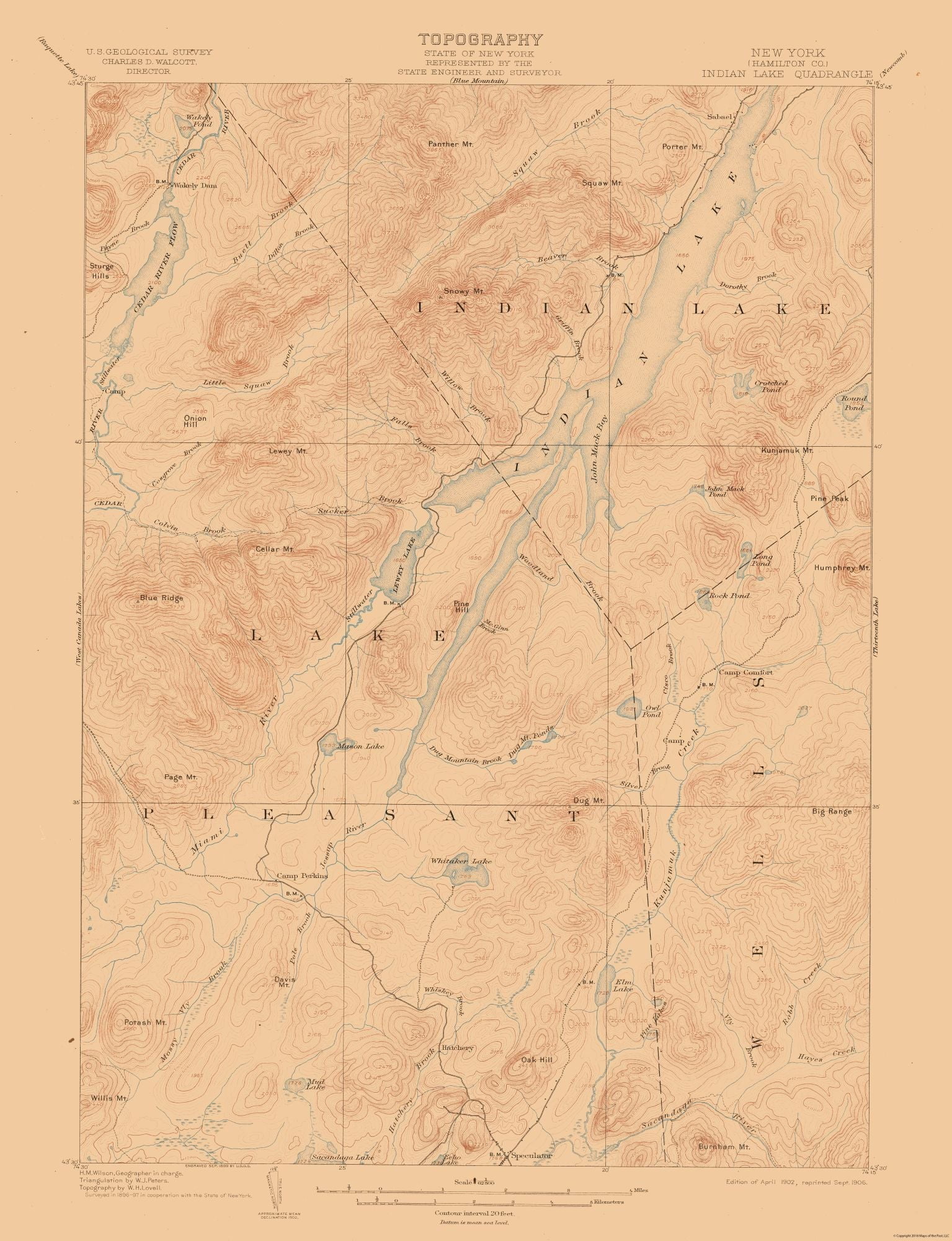 Topographical Map - Indian Lake New York Quad - USGS 1902 - 23 x 29.96 ...