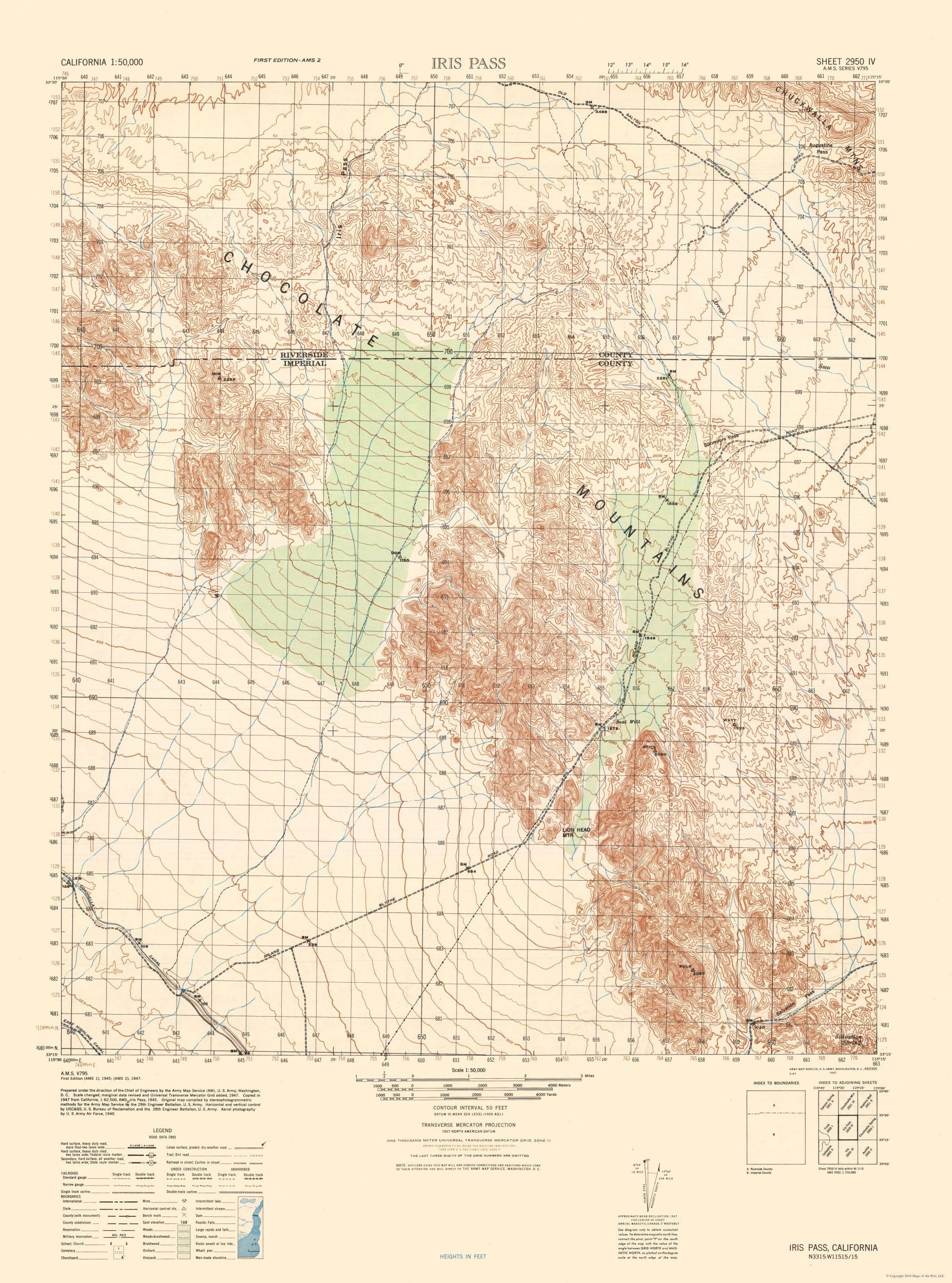 Topographical Map - Iris Pass Sheet - US Army 1945 - 23 x 30.99 ...