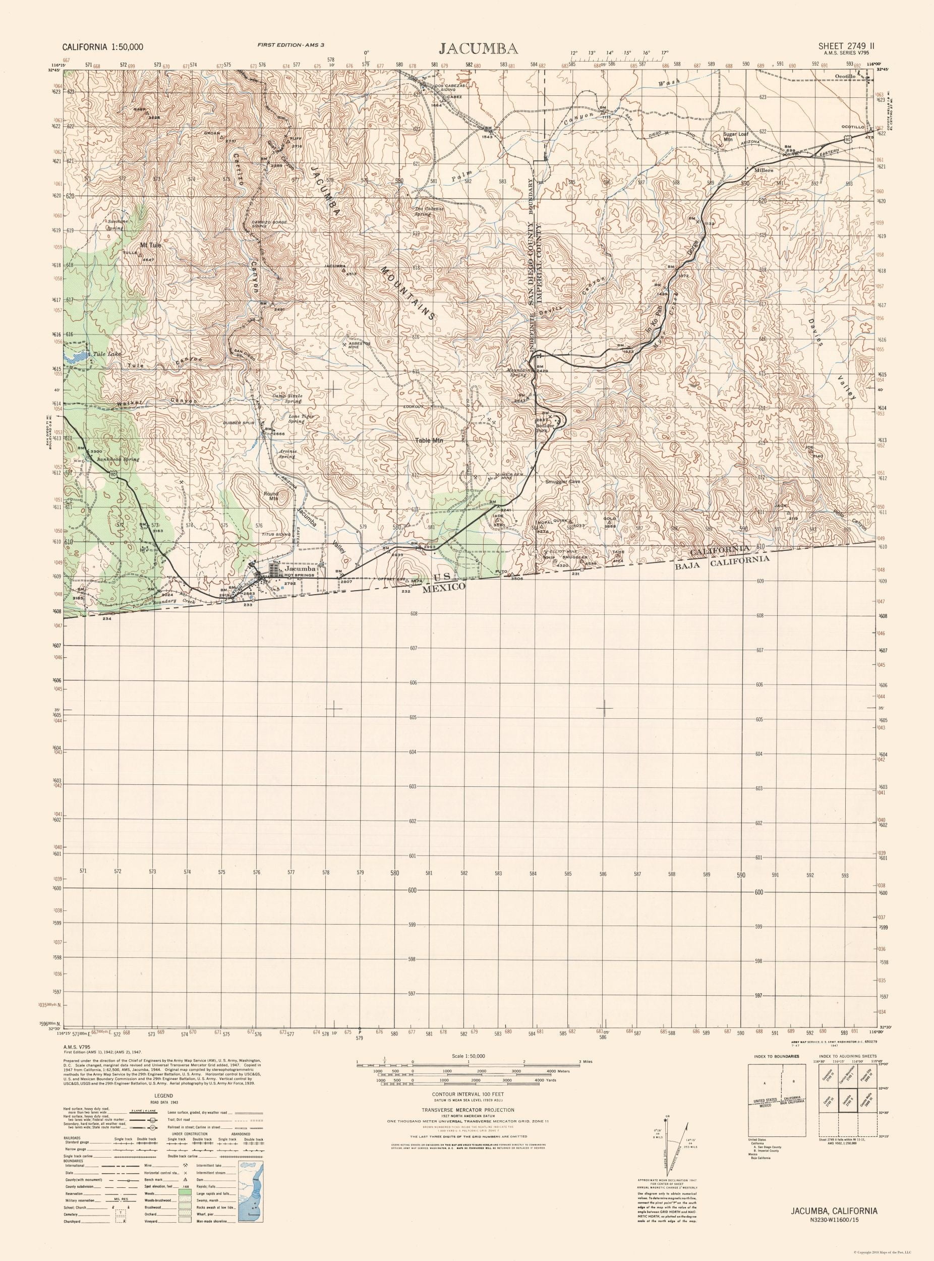 Topographical Map - Jacumba Sheet - US Army 1942 - 23 x 31.05 - Vintage ...