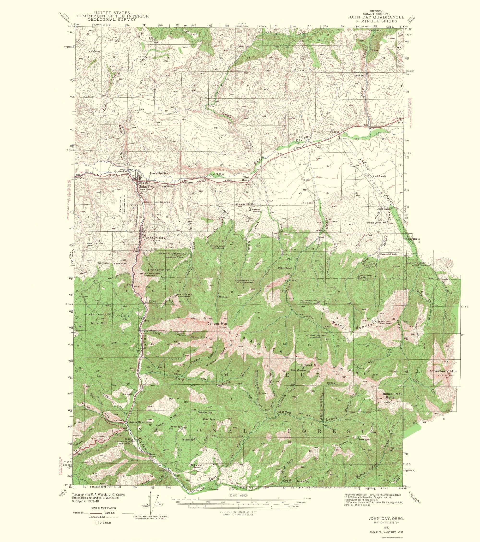 Topographical Map - John Day Oregon Quad - USGS 1967 - 23 x 25.98 ...