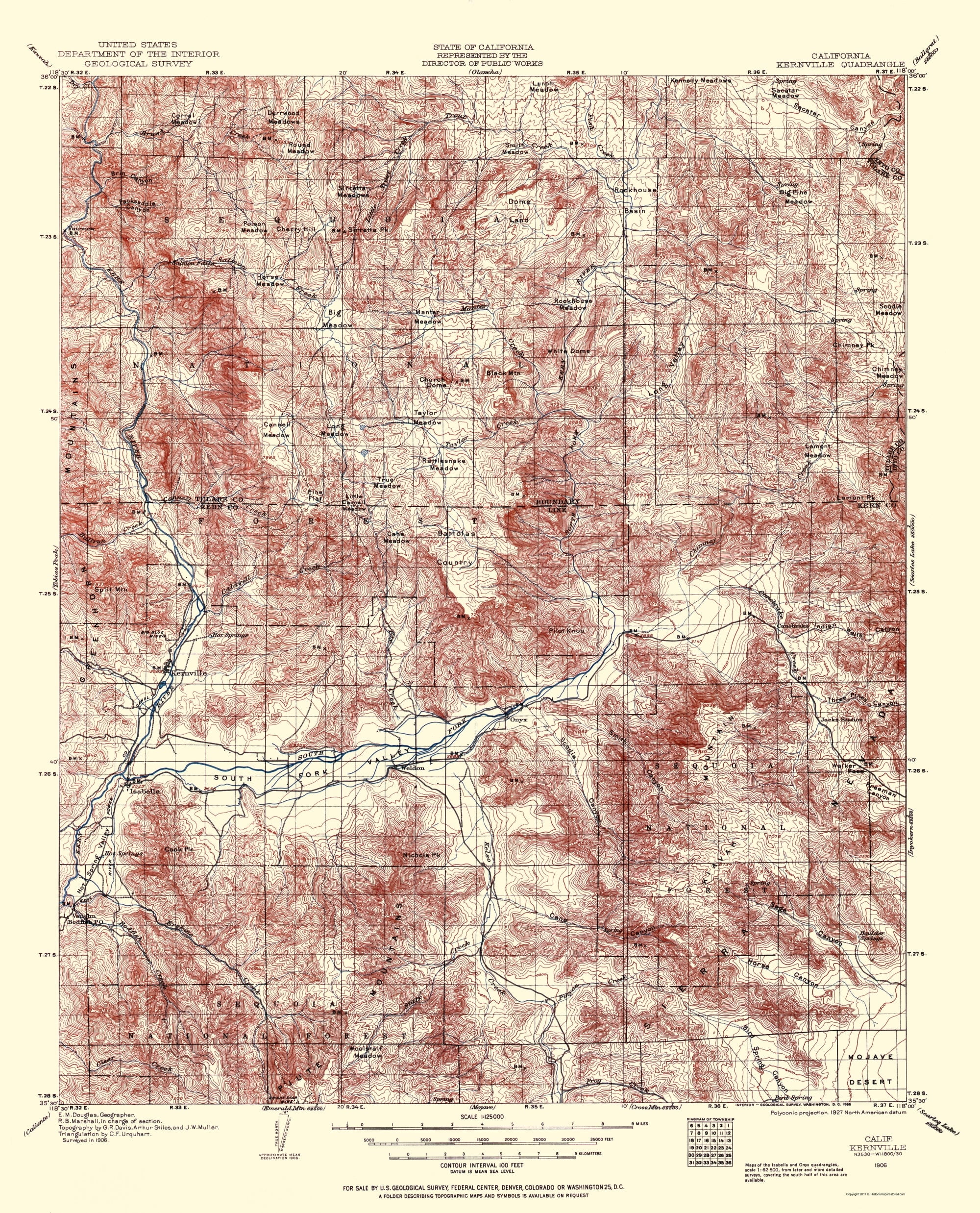 Topographical Map - Kernville California Quad - USGS 1906 - 23 x 28.46 ...