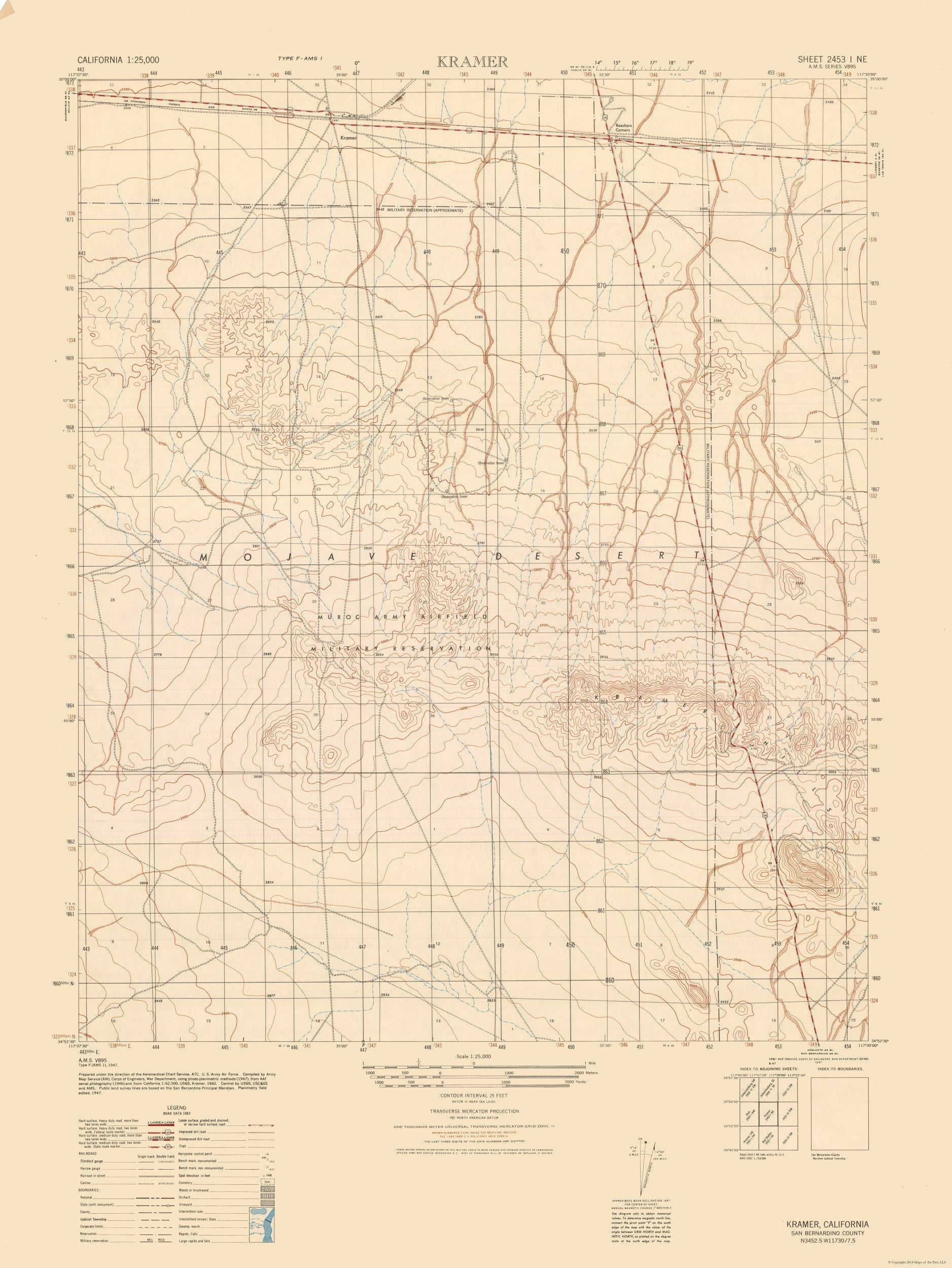 Topographical Map - Kramer Sheet - US Army 1947 - 23 x 30.63 - Vintage ...