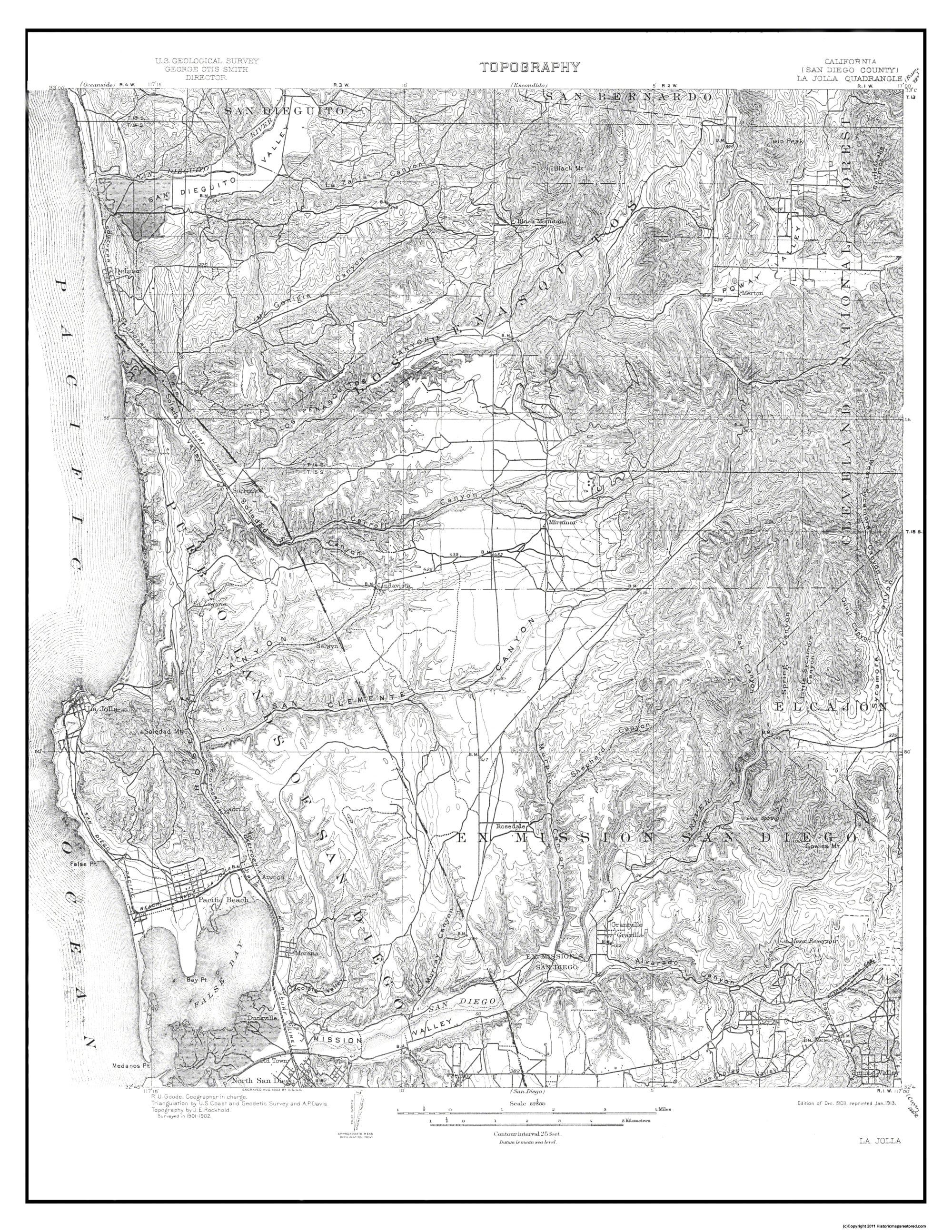 Topographical Map - La Jolla California Quad - USGS 1903 - 23 x 29.75 ...