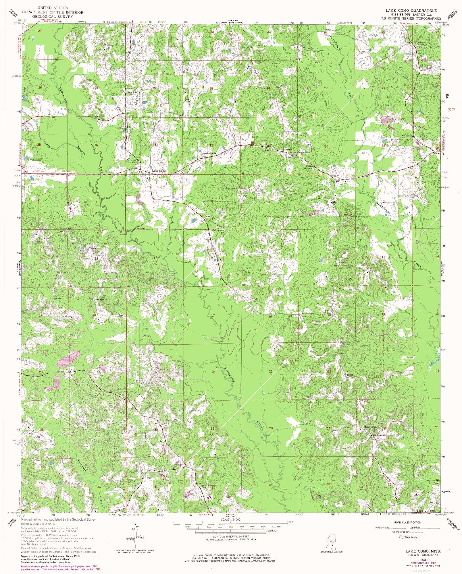 Topographical Map - Lake Como Mississippi Quad - USGS 1964 - 23 x 28.60 ...