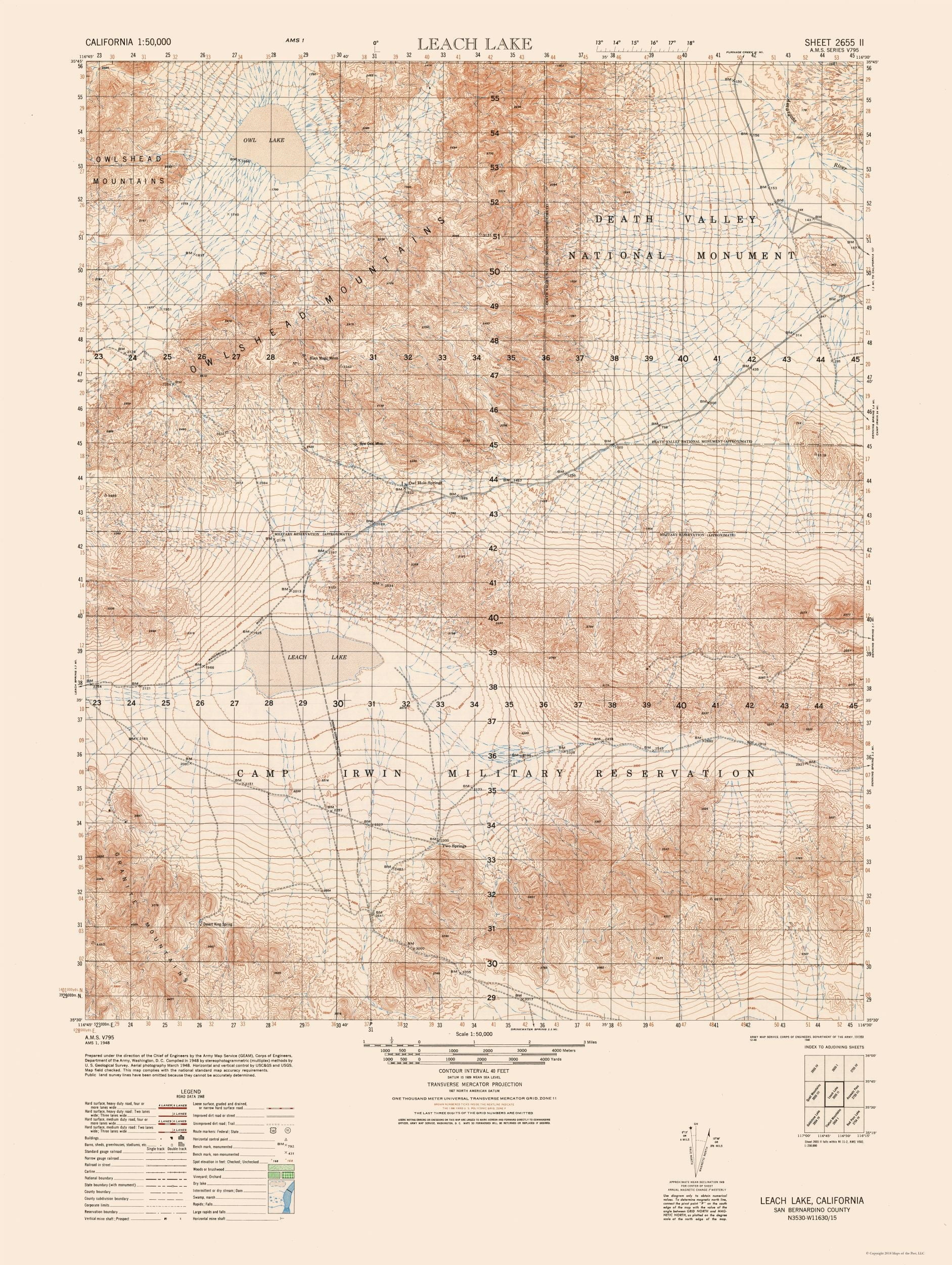 Topographical Map - Leach Lake Sheet - US Army 1948 - 23 x 30.54 ...