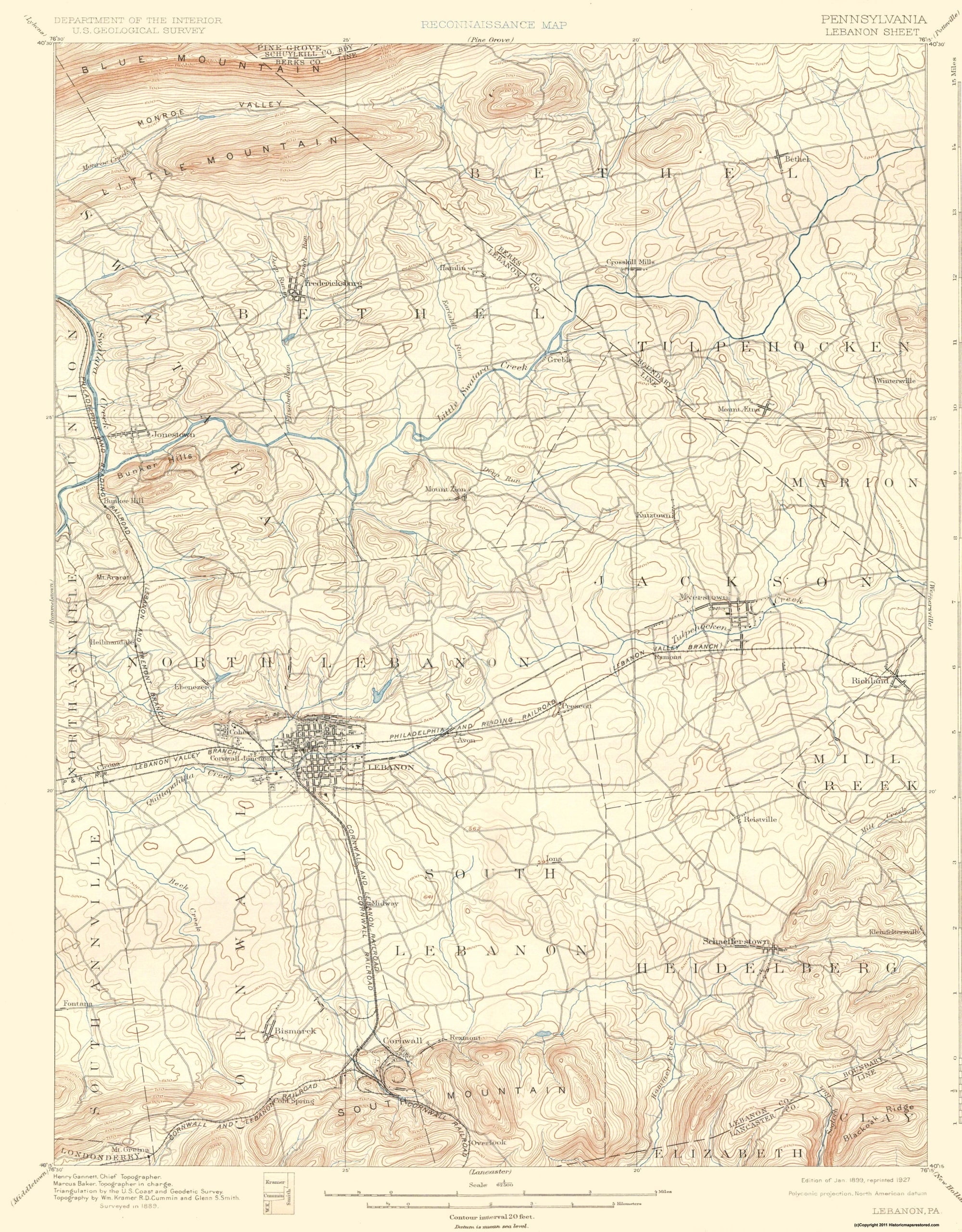 Topographical Map - Lebanon Pennsylvania Quad - USGS 1899 - 23 x 29.44 ...