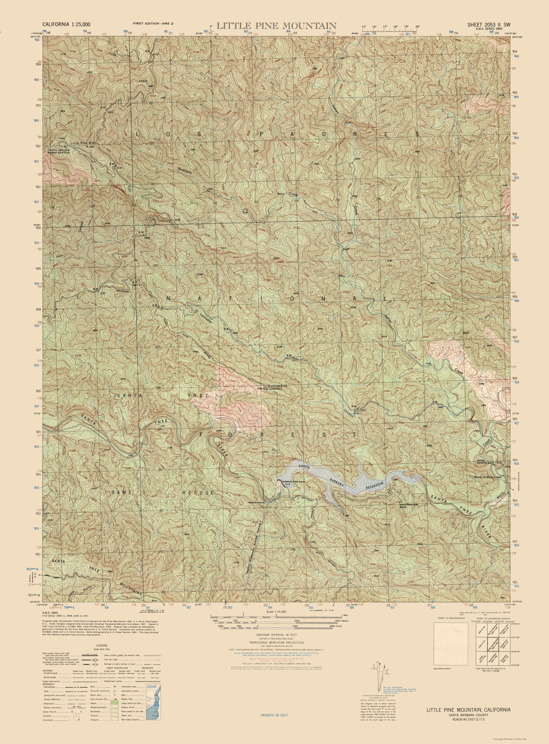 Topographical Map - Little Pine Mountain Sheet - US Army 1944 - 23 x 31 ...