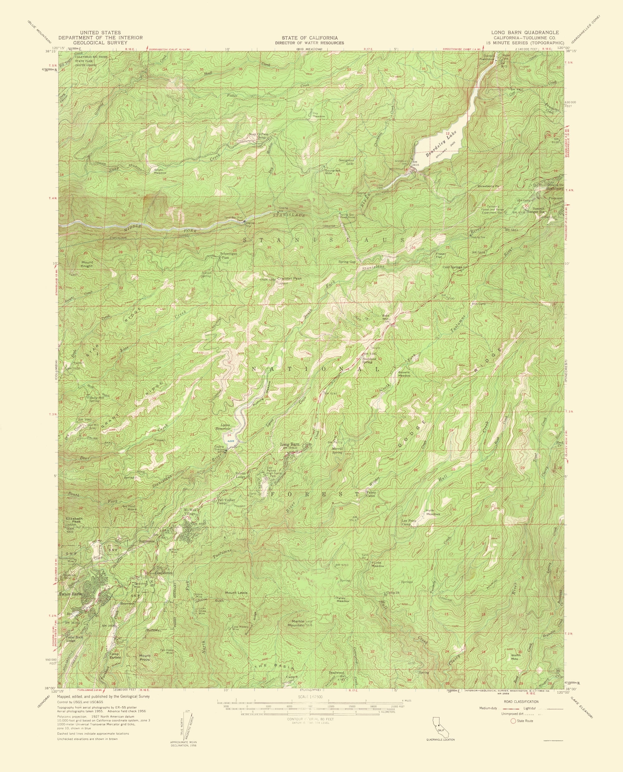 Topographical Map - Long Barn California Quad - USGS 1962 - 23 x 28.53 ...