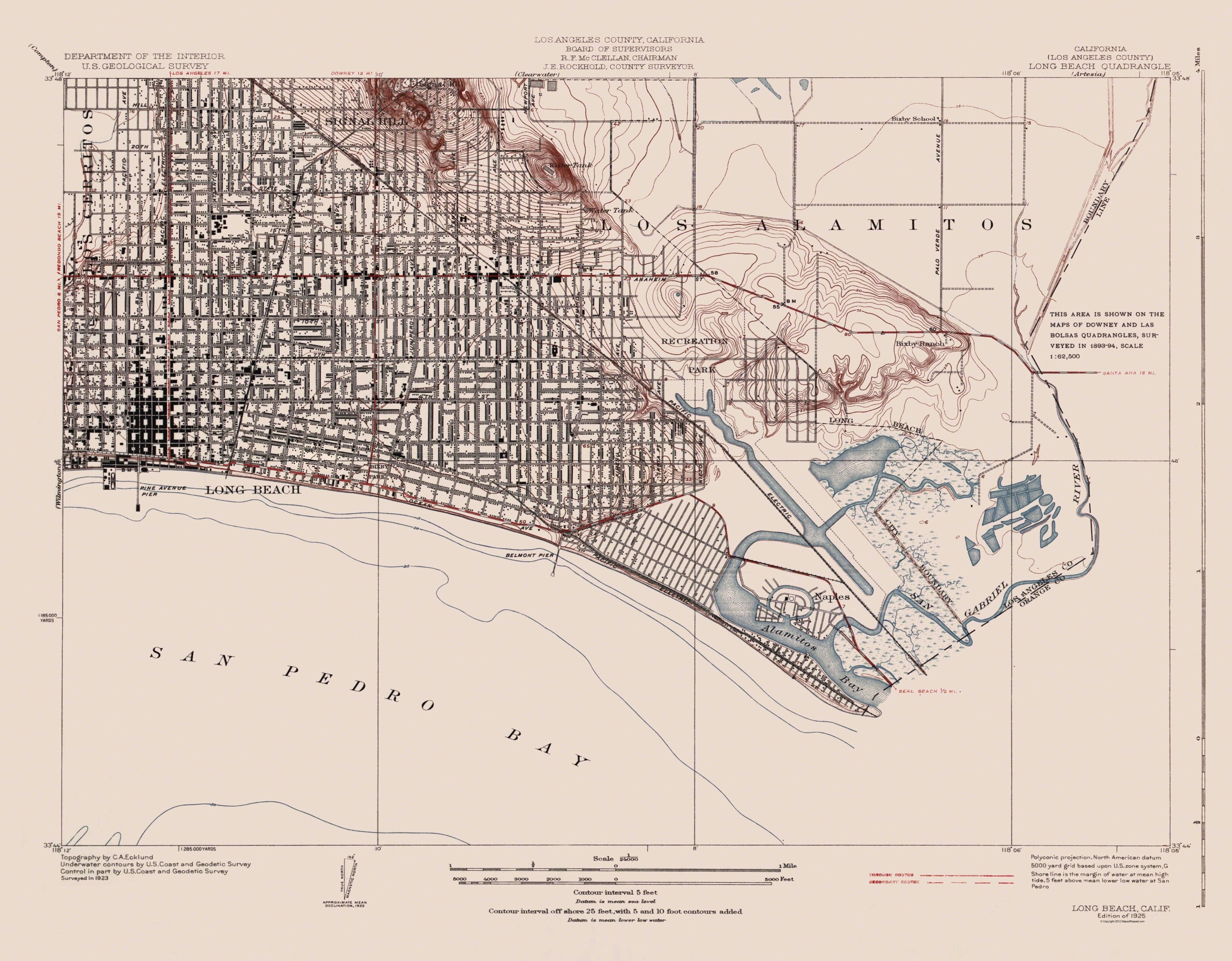 Topographical Map - Long Beach California Quad - USGS 1925 - 29.44 x 23 ...