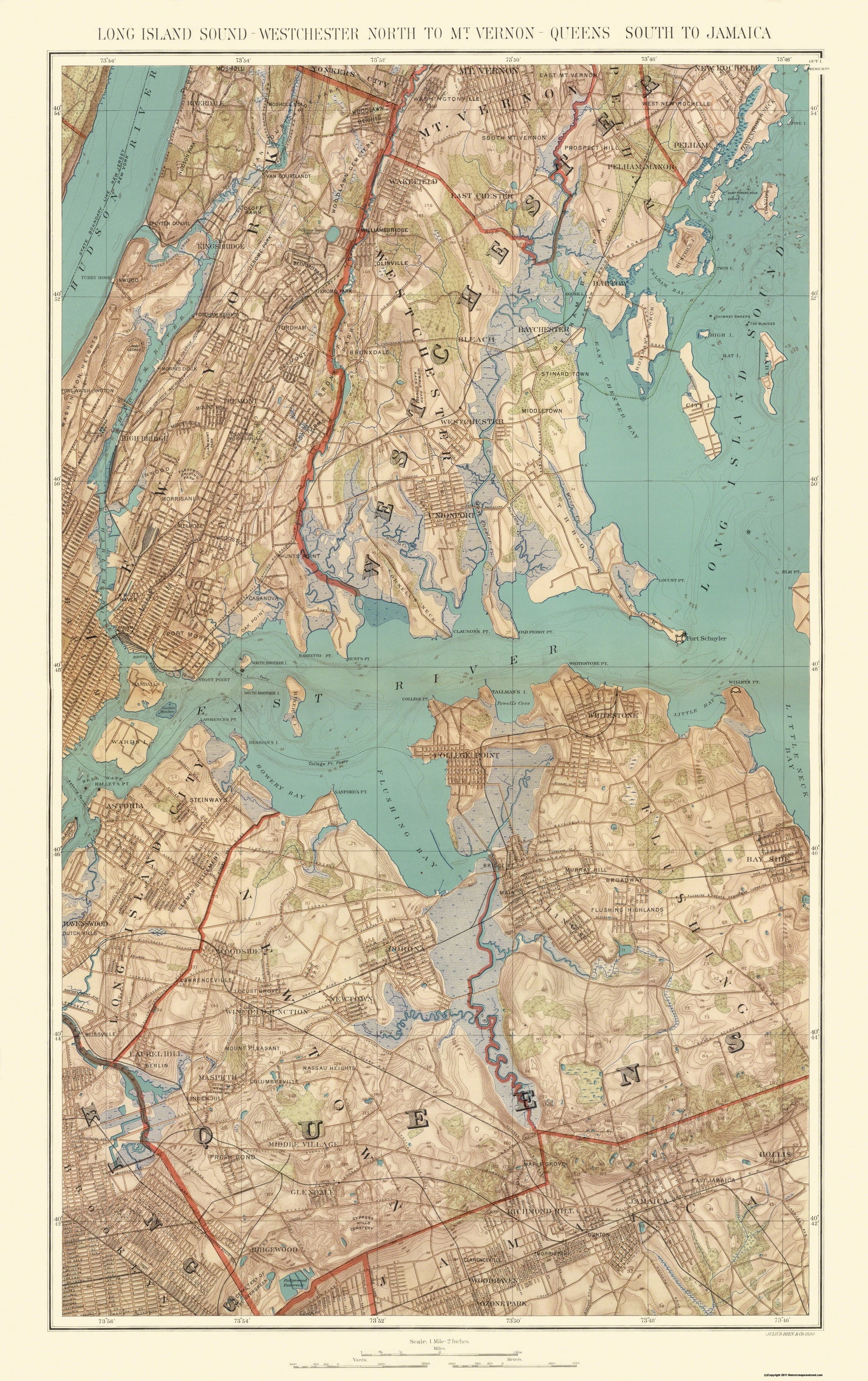Topographical Map - Long Island Sound Queens Mt Vernon New York - Bien ...