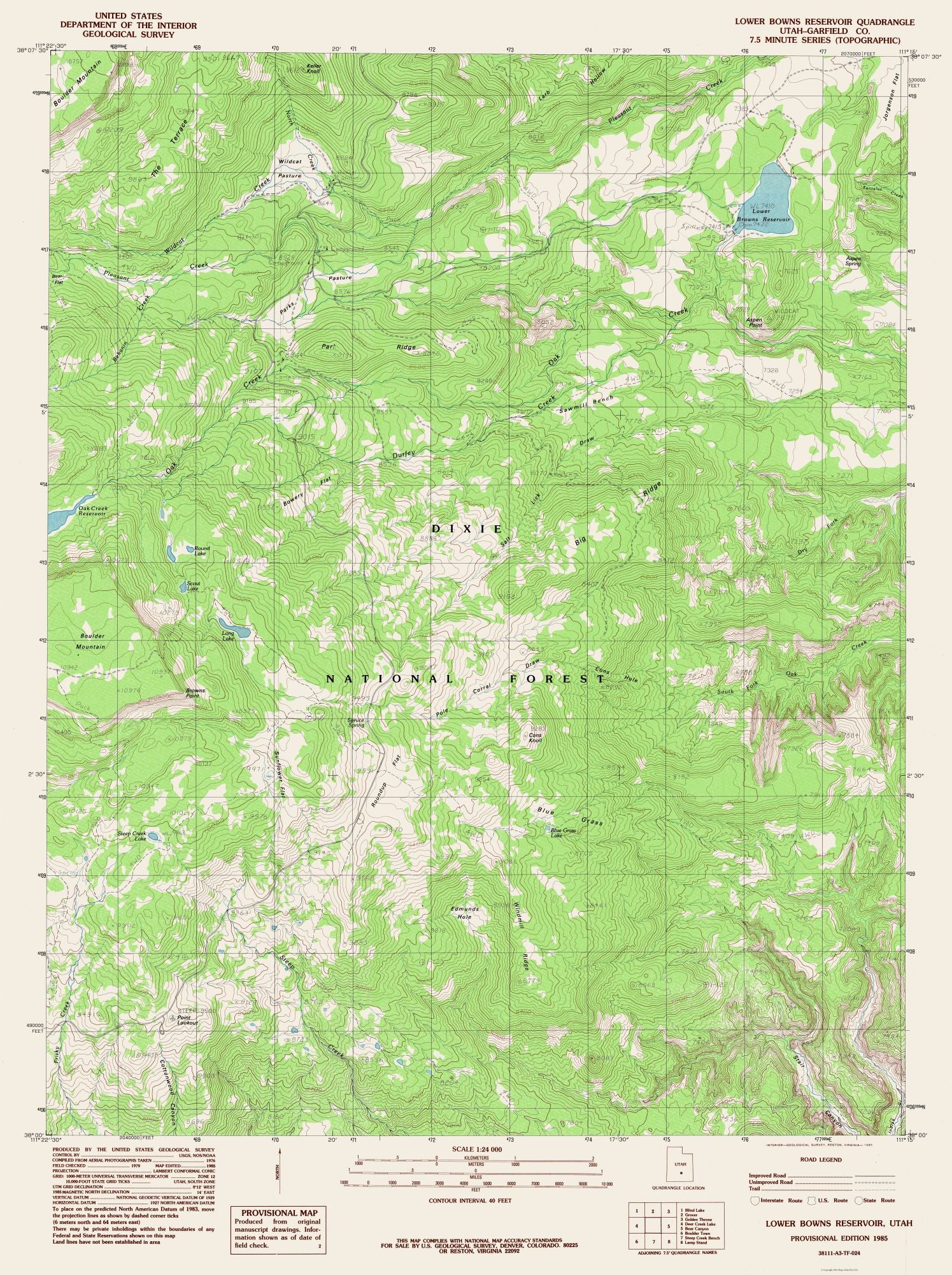 Topographical Map - Lower Bowns Reservoir Utah Quad - USGS 1985 - 23 x ...