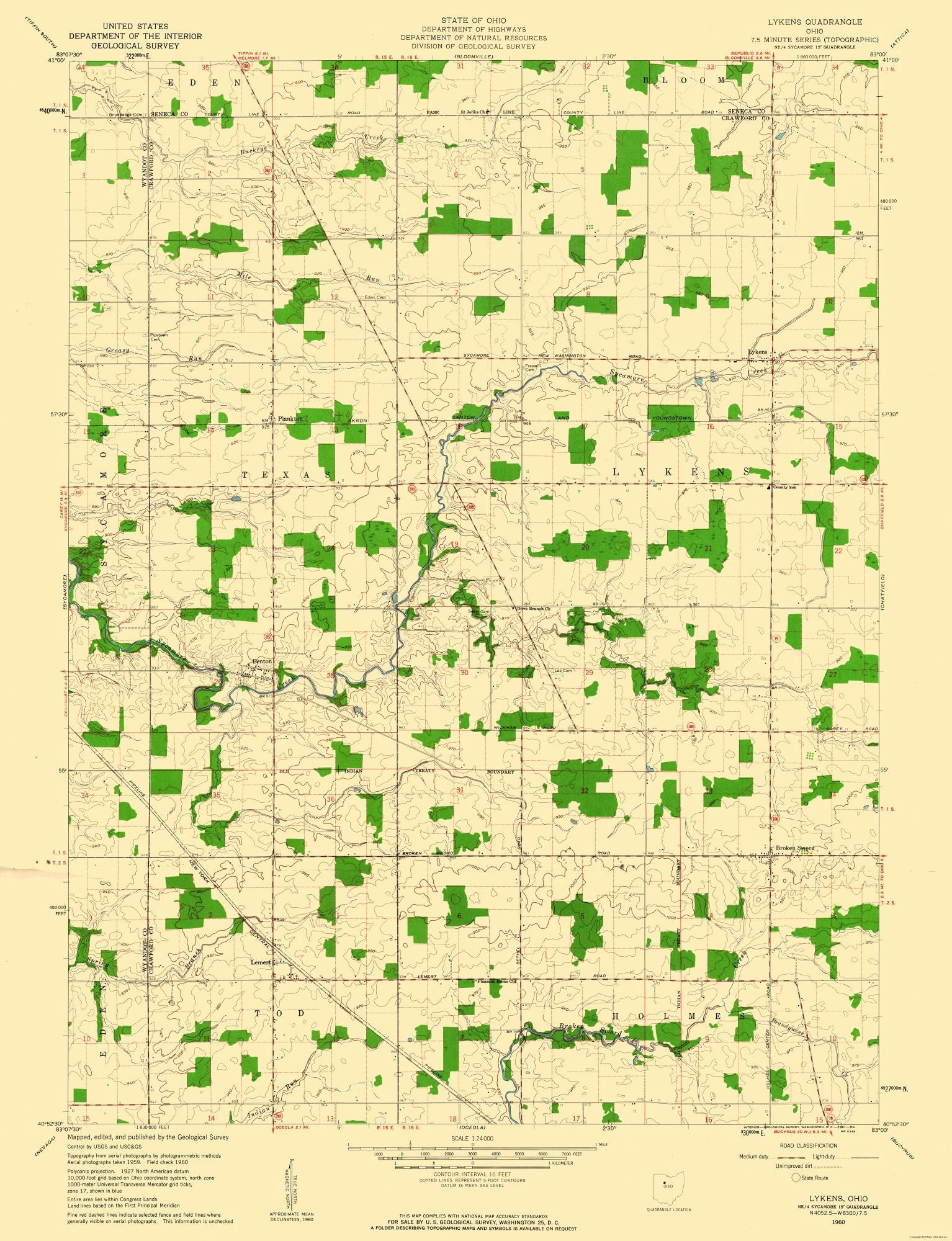 Topographical Map - Lykens Ohio Quad - USGS 1960 - 23 x 30.00 - Vintage ...