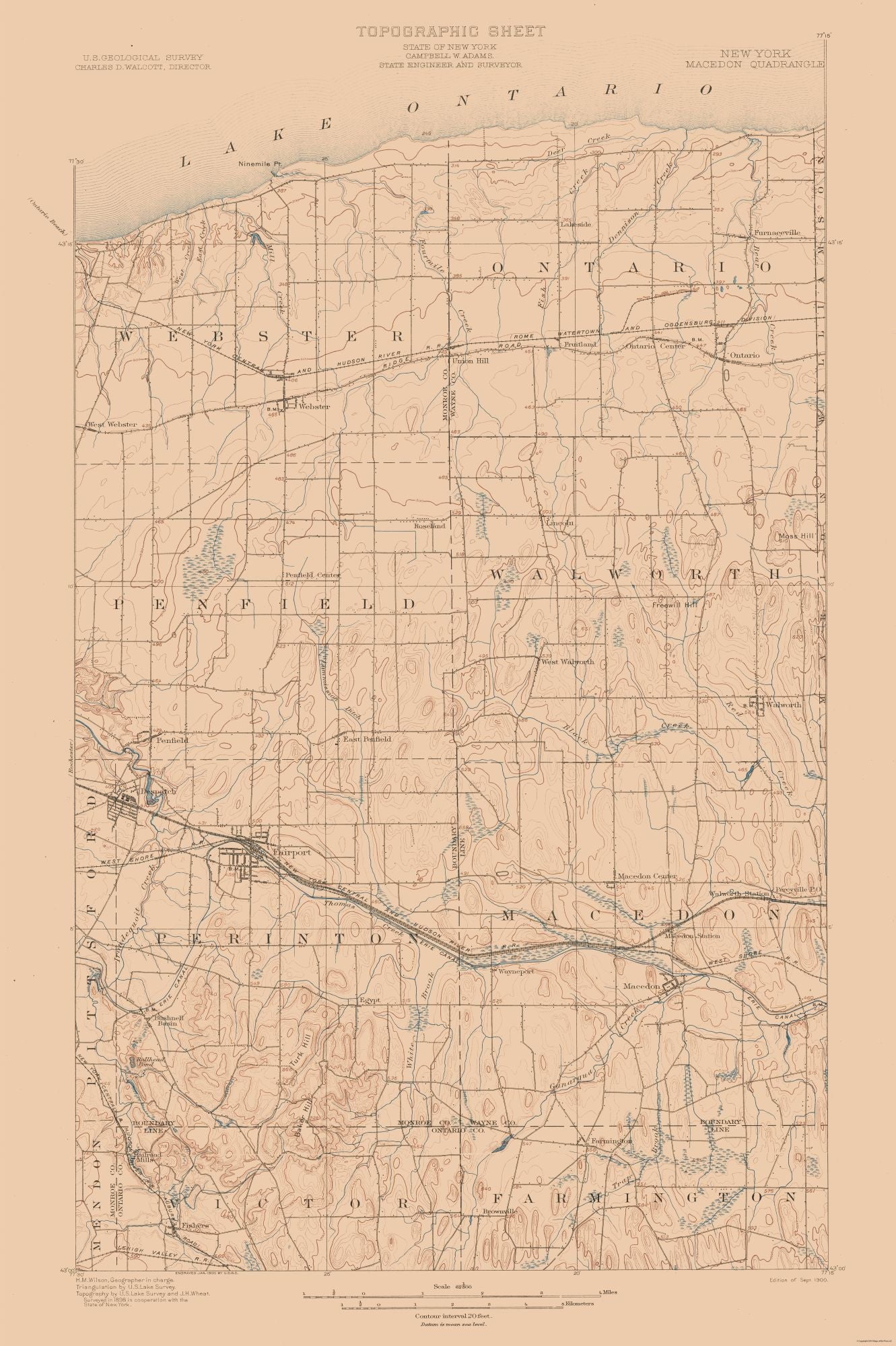 Topographical Map - Macedon New York Quad - USGS 1900 - 23 x 34.56 ...