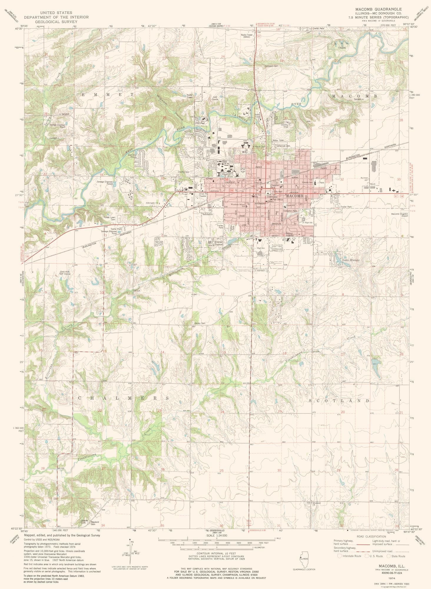 Topographical Map - Macomb Illinois Quad - USGS 1974 - 23 x 31.41 ...