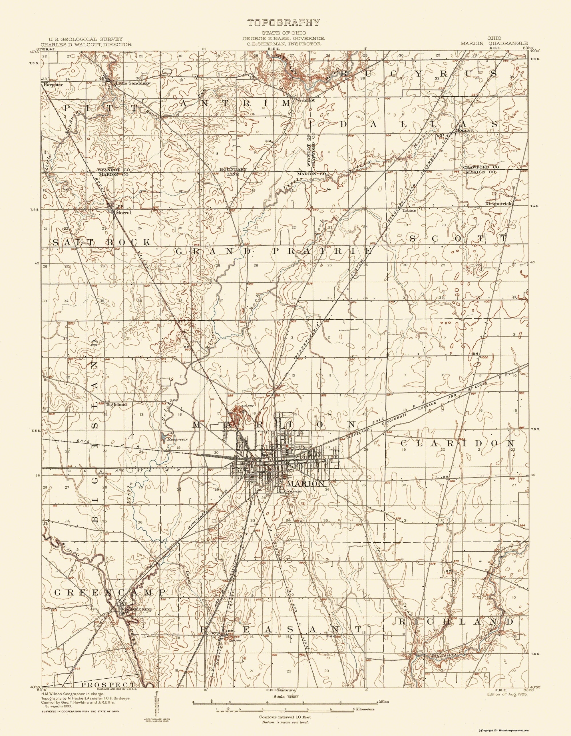 Topographical Map - Marion Ohio Quad - USGS 1905 - 23 x 29.64 - Vintage ...