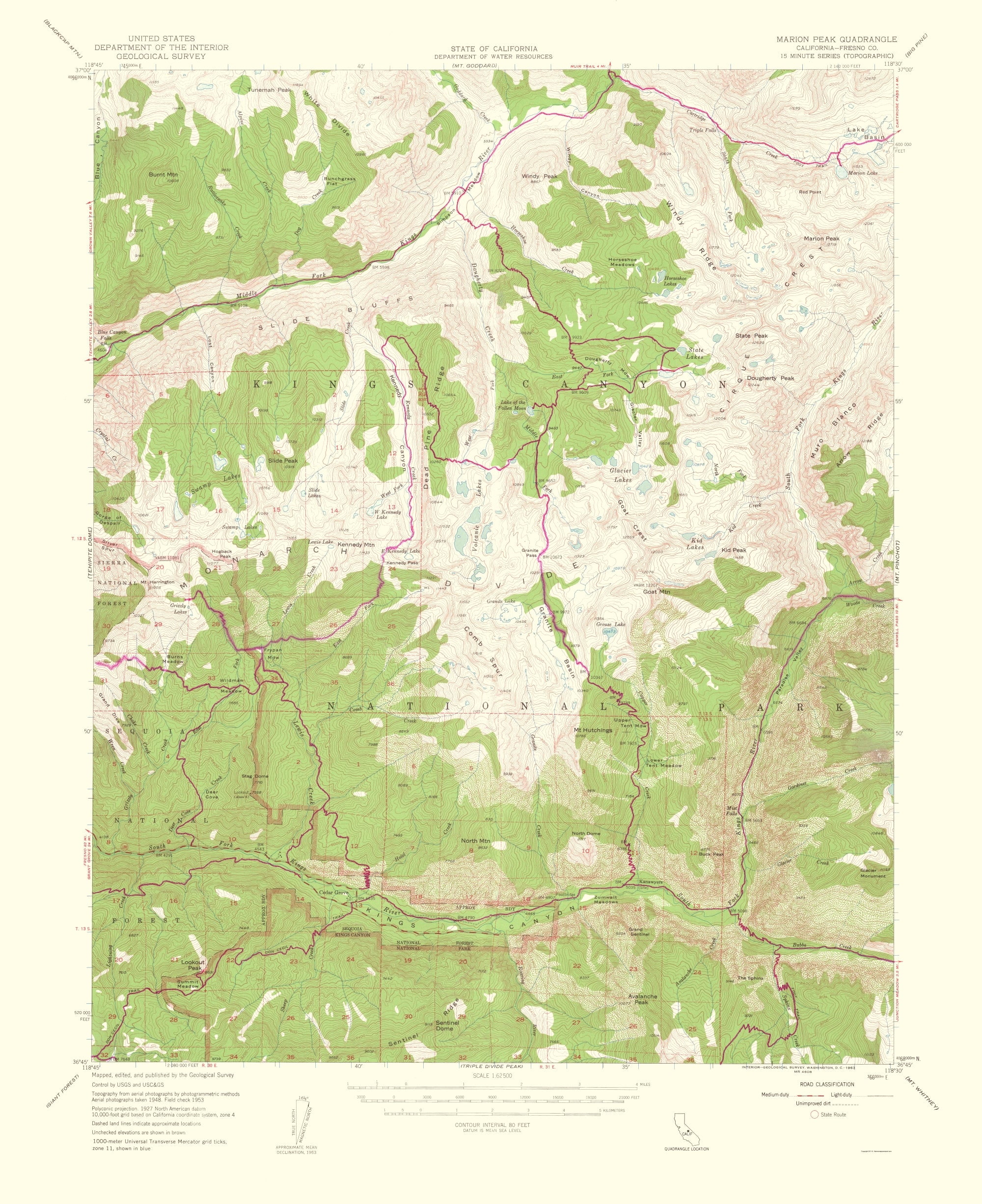 Topographical Map - Marion Peak California Quad - USGS 1953 - 23 x 28. ...