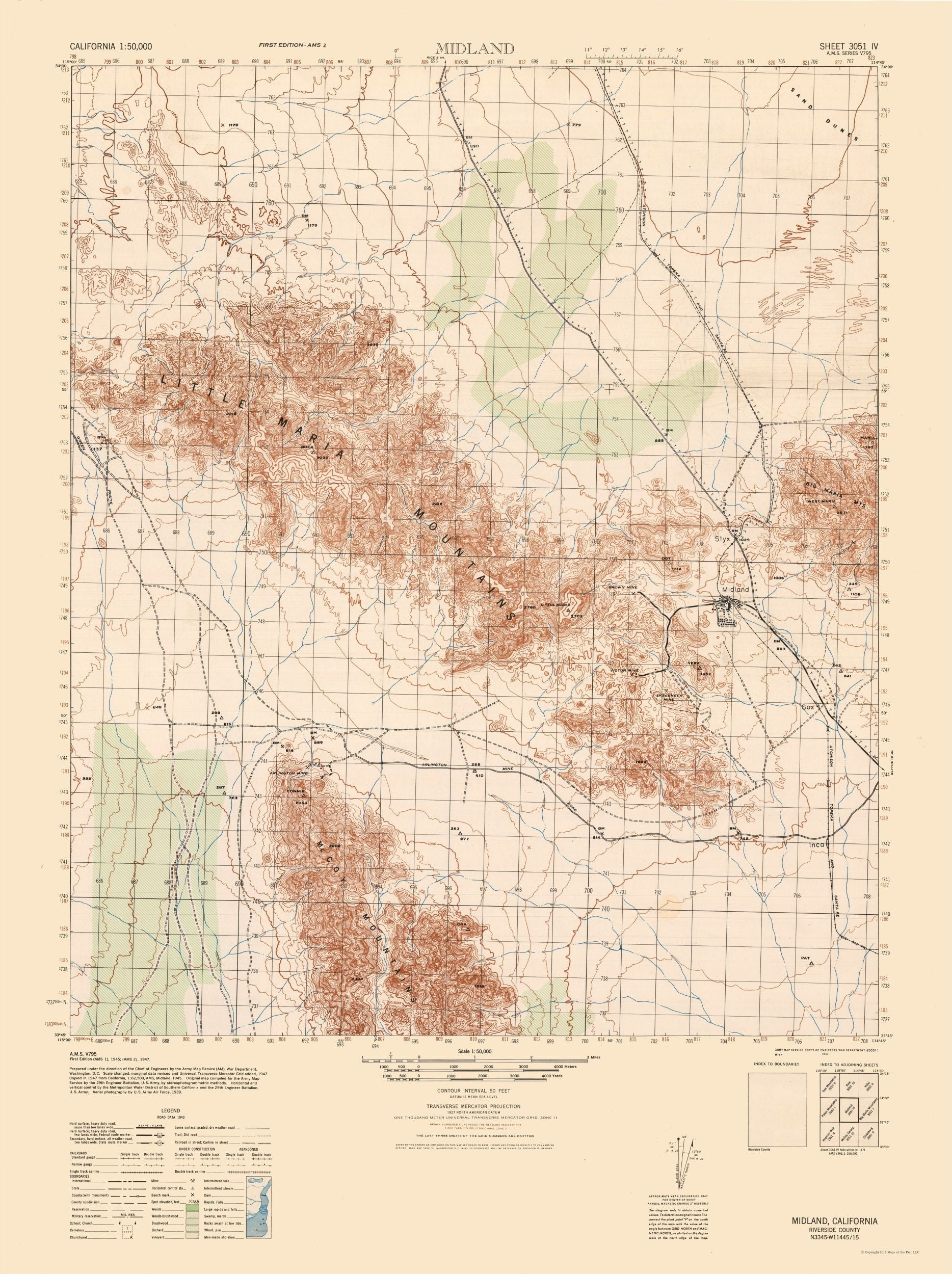 Topographical Map - Midland Sheet - US Army 1945 - 23 x 30.79 - Vintage ...