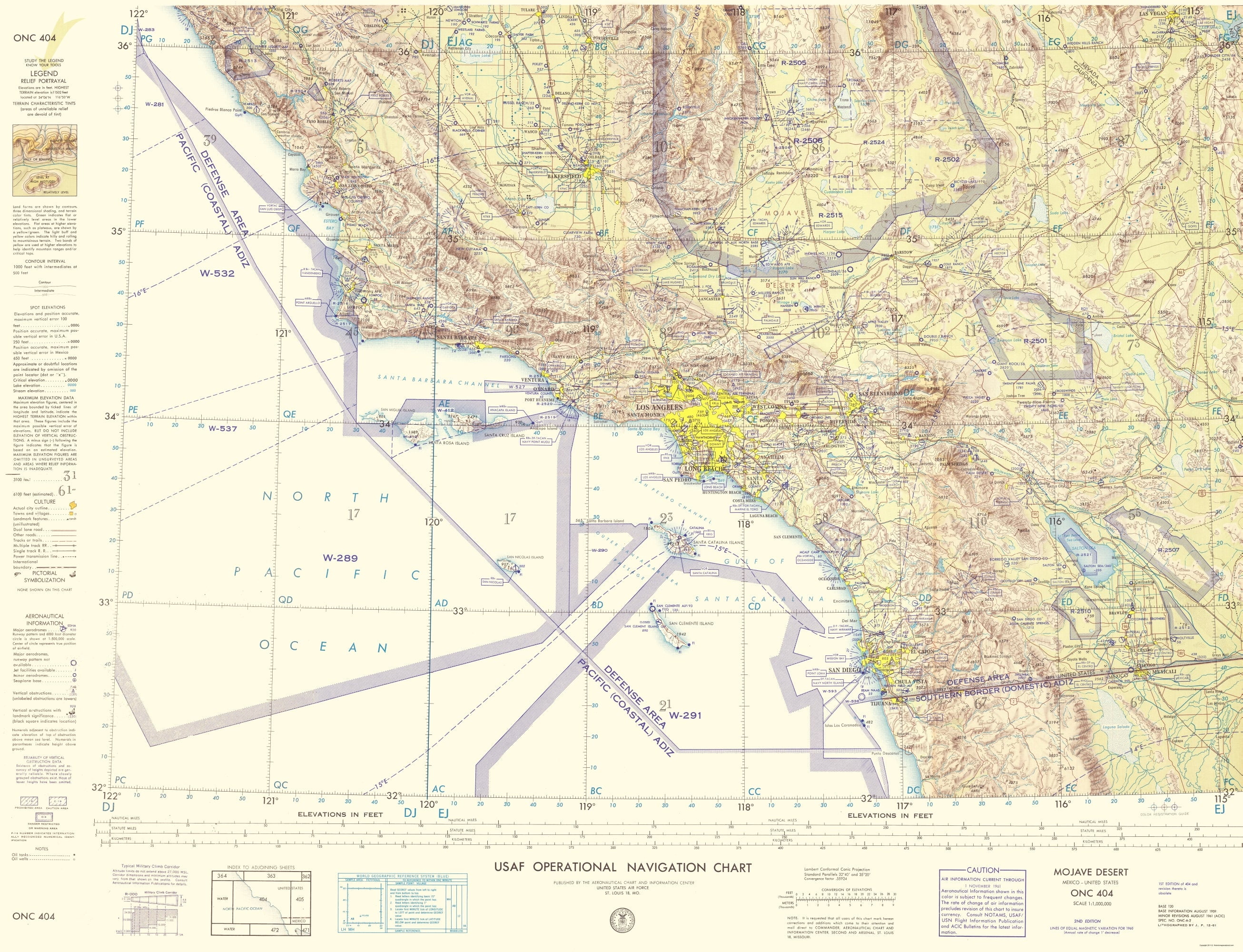 Topographical Map - Mojave Desert Nevada California Sheet - USAF 1961 ...