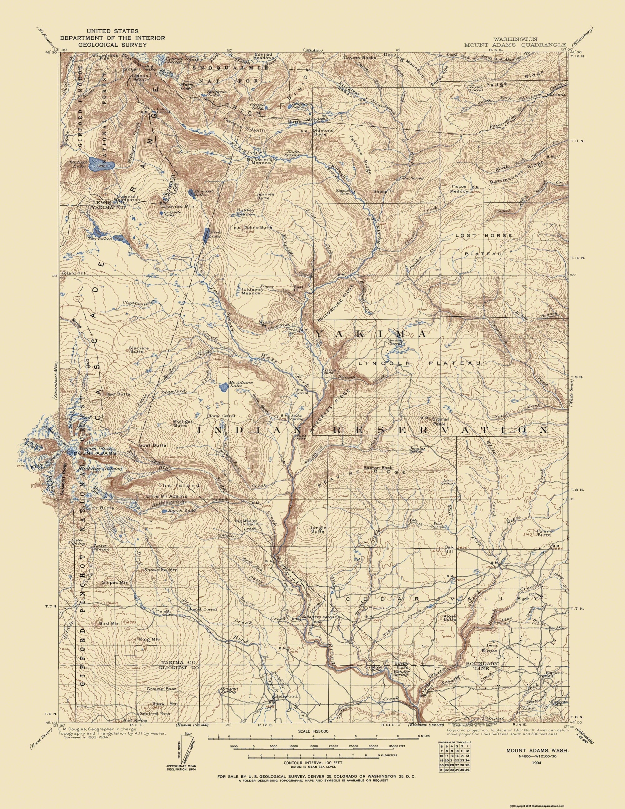 Topographical Map - Mt Adams Washington Quad - USGS 1904 - 23 x 29.77 ...