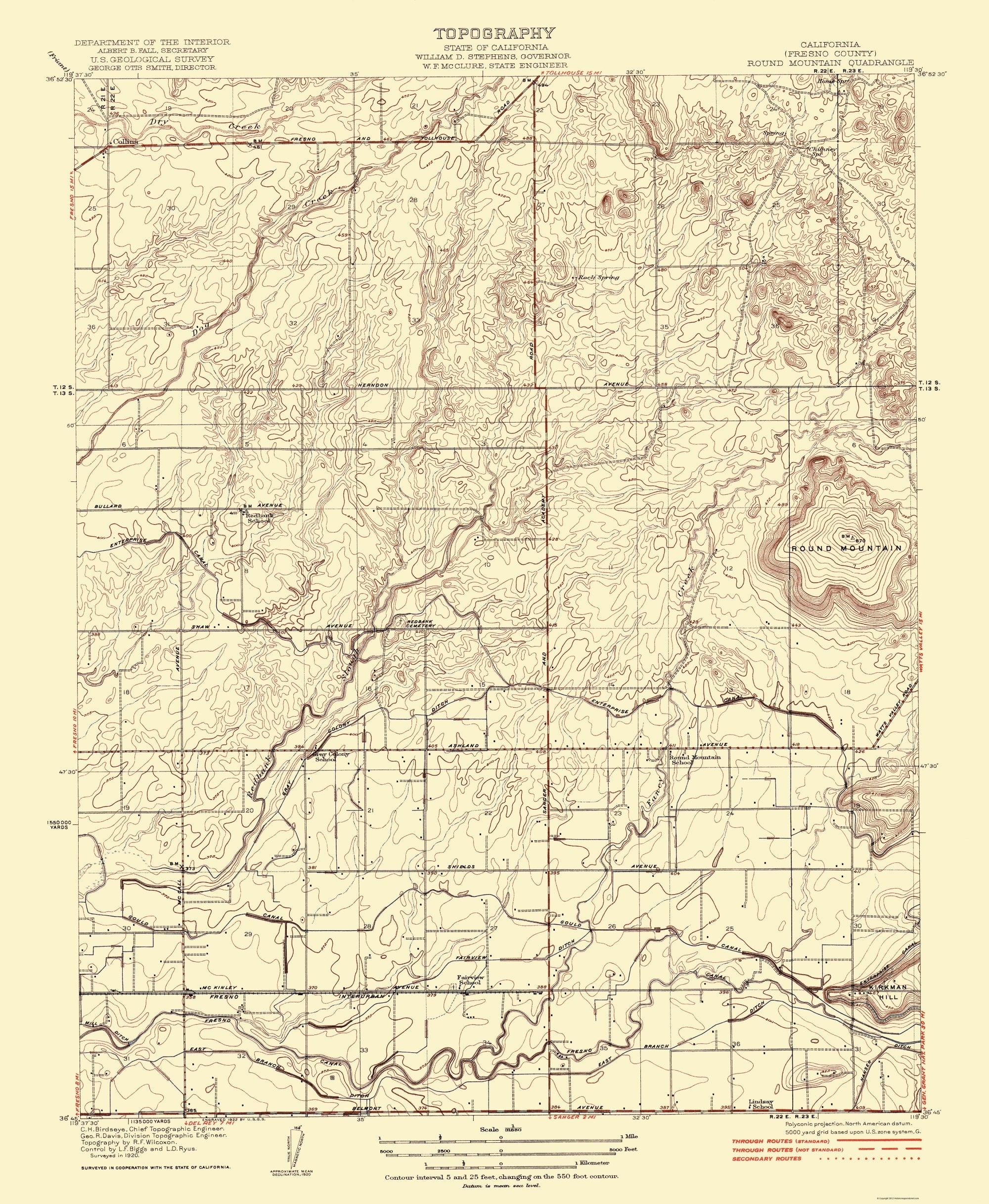 Topographical Map - Mt Round California Quad - USGS 1922 - 23 x 28.01 ...