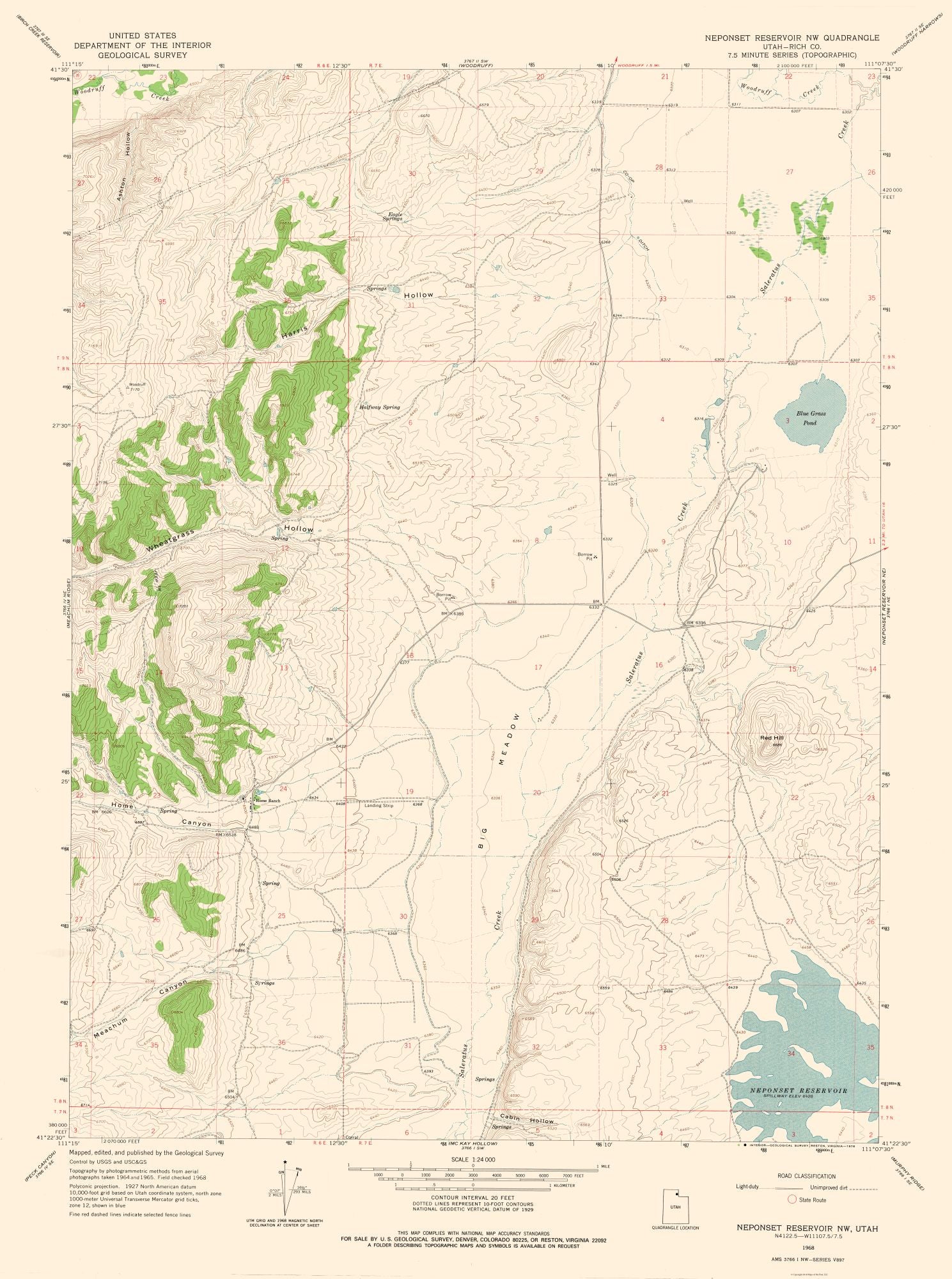 Topographical Map - Neponset Reservoir North West Utah Quad - USGS 1968 ...