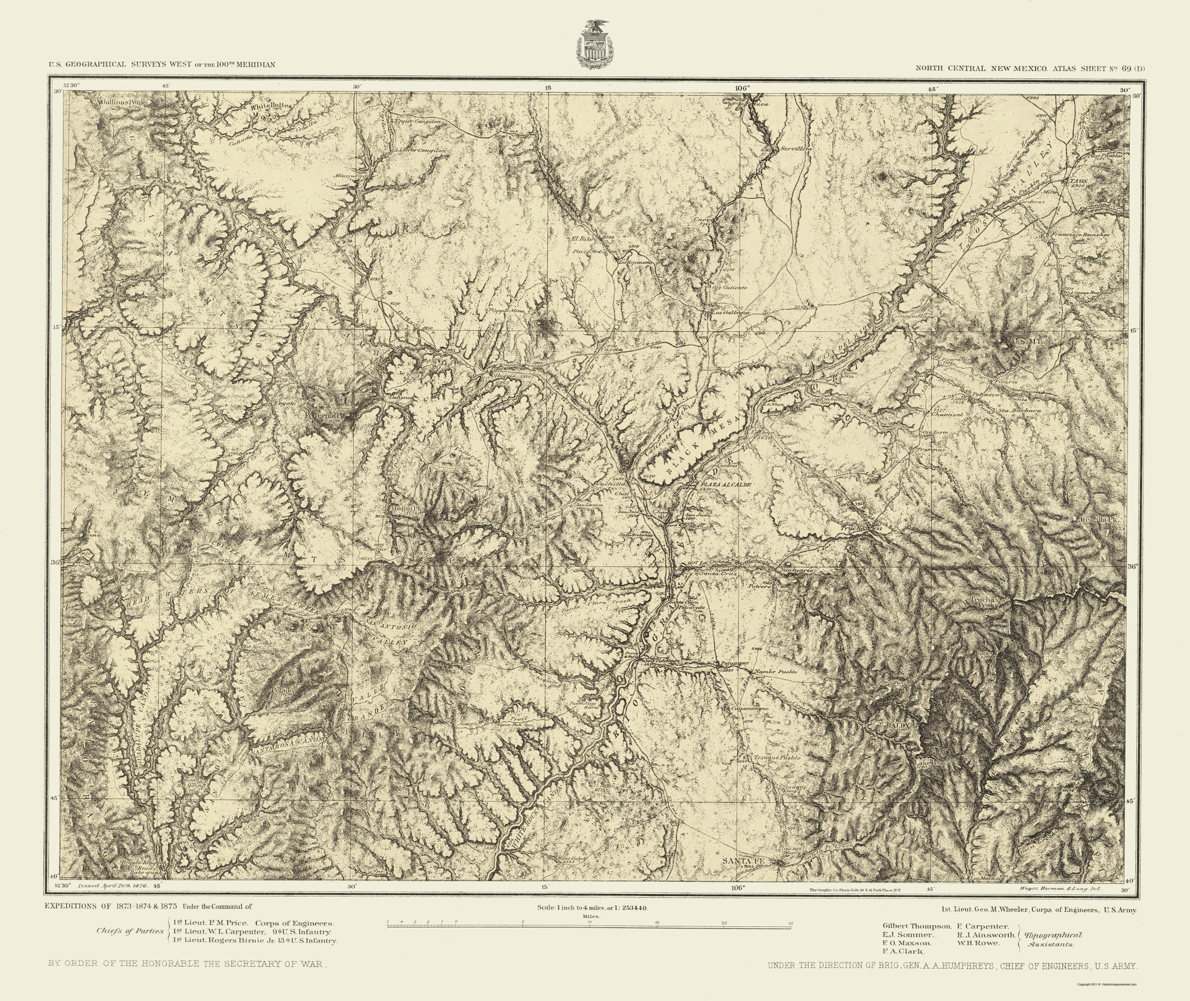 Topographical Map - New Mexico New Mexico Sheet - US Army 1876 - 23 x ...
