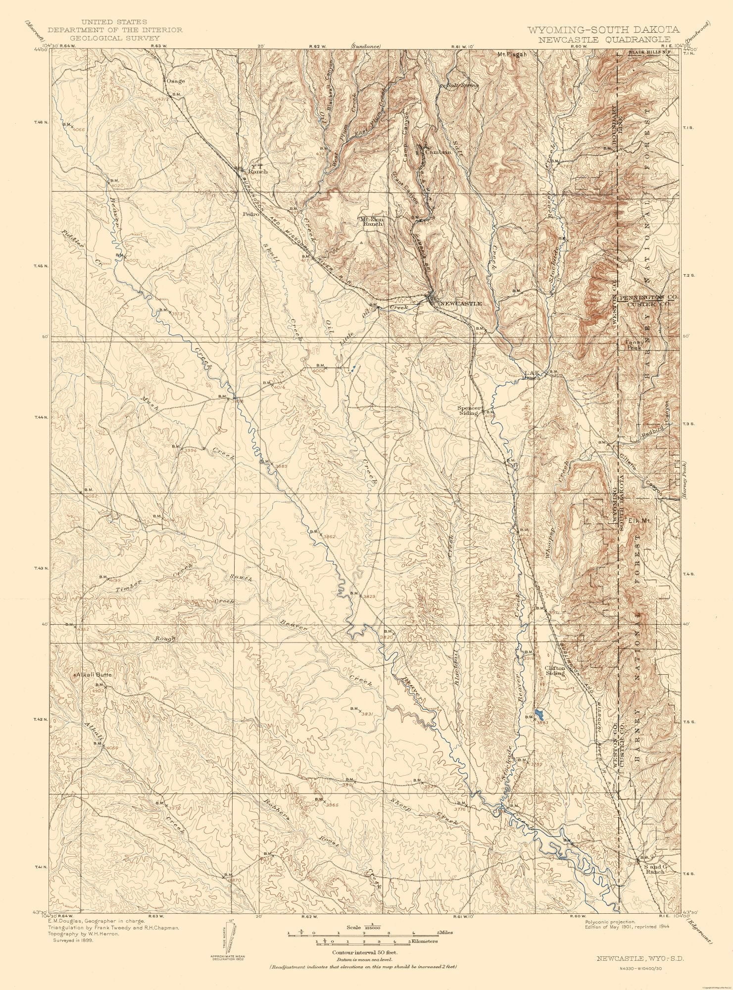 Topographical Map - Newcastle Wyoming Quad - USGS 1901 - 23 x 31.06 ...