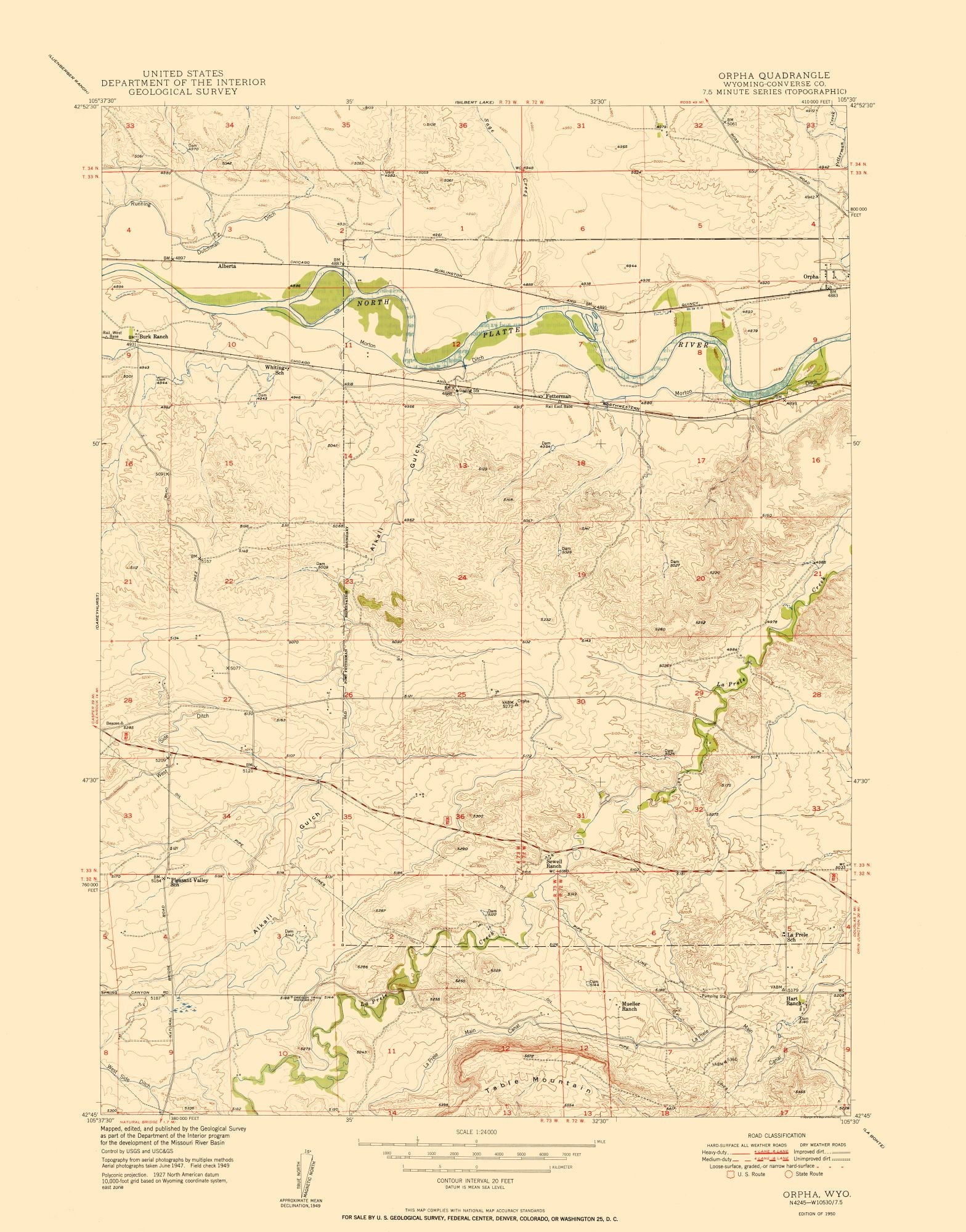 Topographical Map - Orpha Wyoming Quad - USGS 1949 - 23 x 29.33 - Vintage Wall Art - Walmart.com