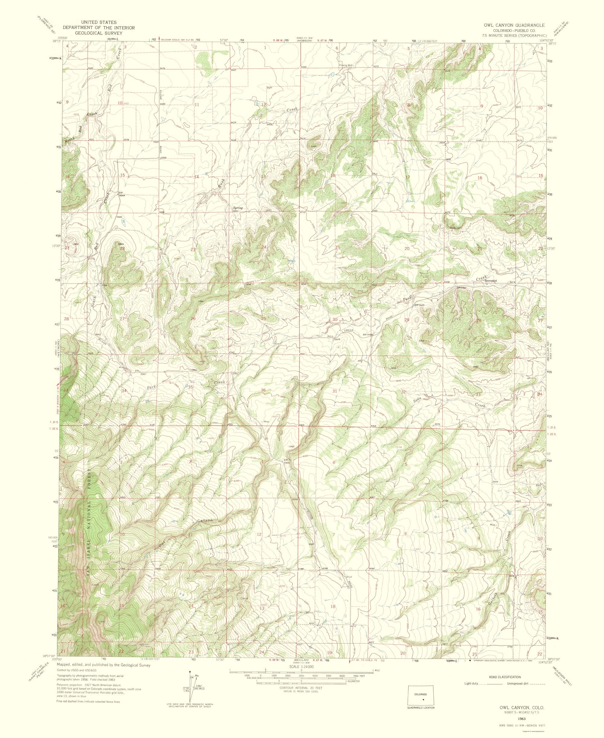 Topographical Map - Owl Canyon Colorado Quad - USGS 1965 - 23 x 28.10 ...