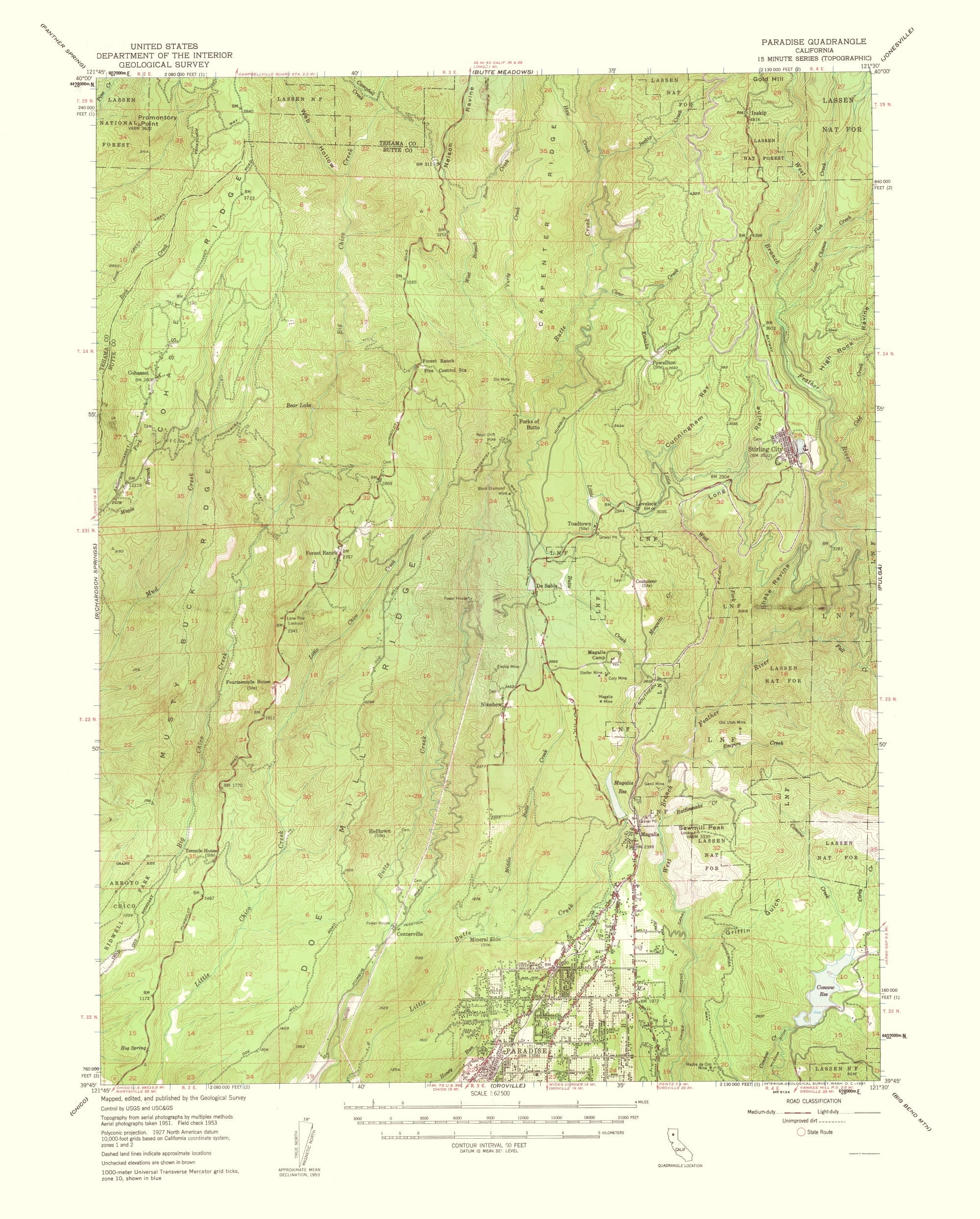 Topographical Map - Paradise California Quad - USGS 1961 - 23 x 28.60 ...