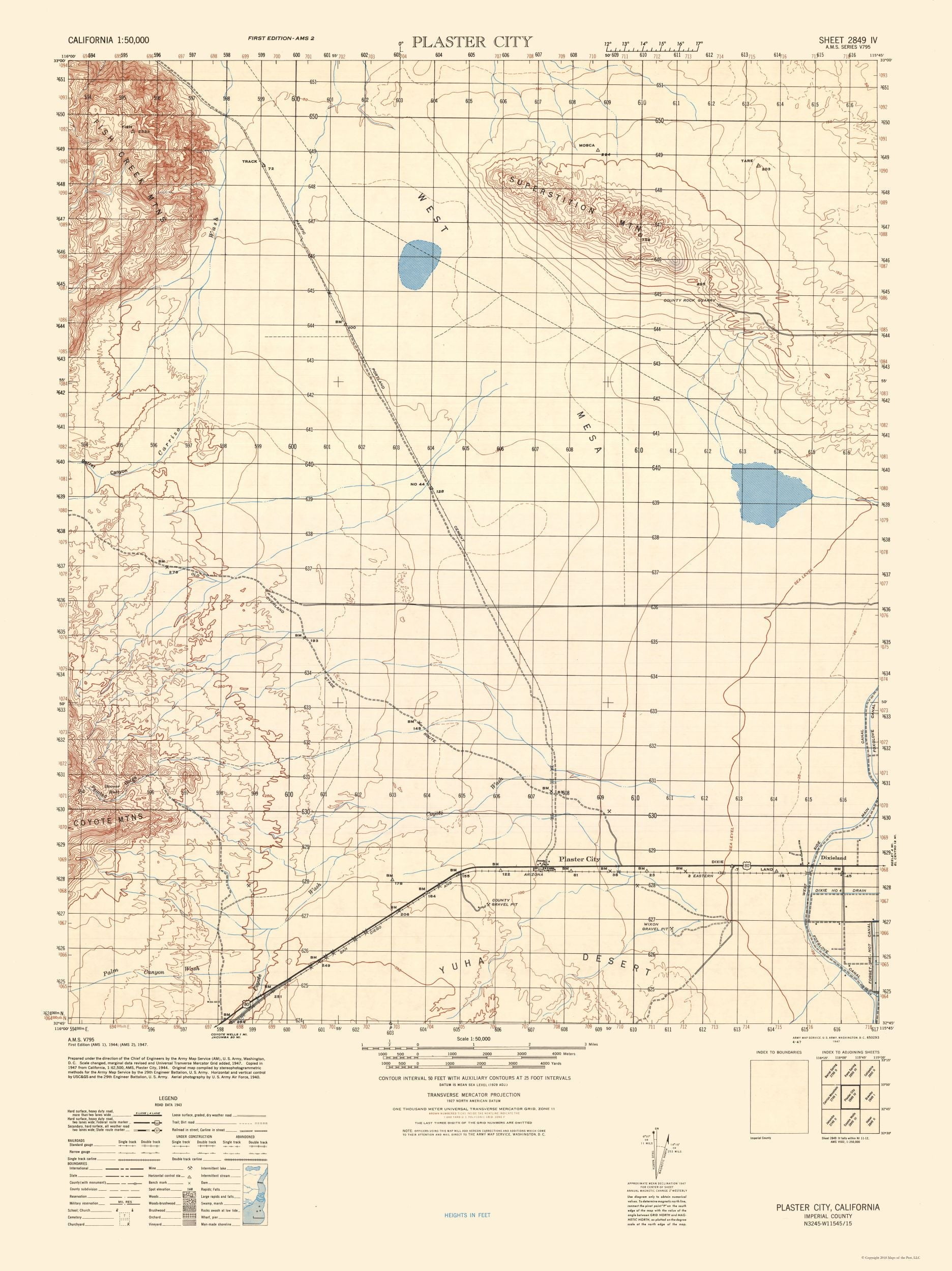 Topographical Map - Plaster City Sheet - US Army 1944 - 23 x 30.71 ...