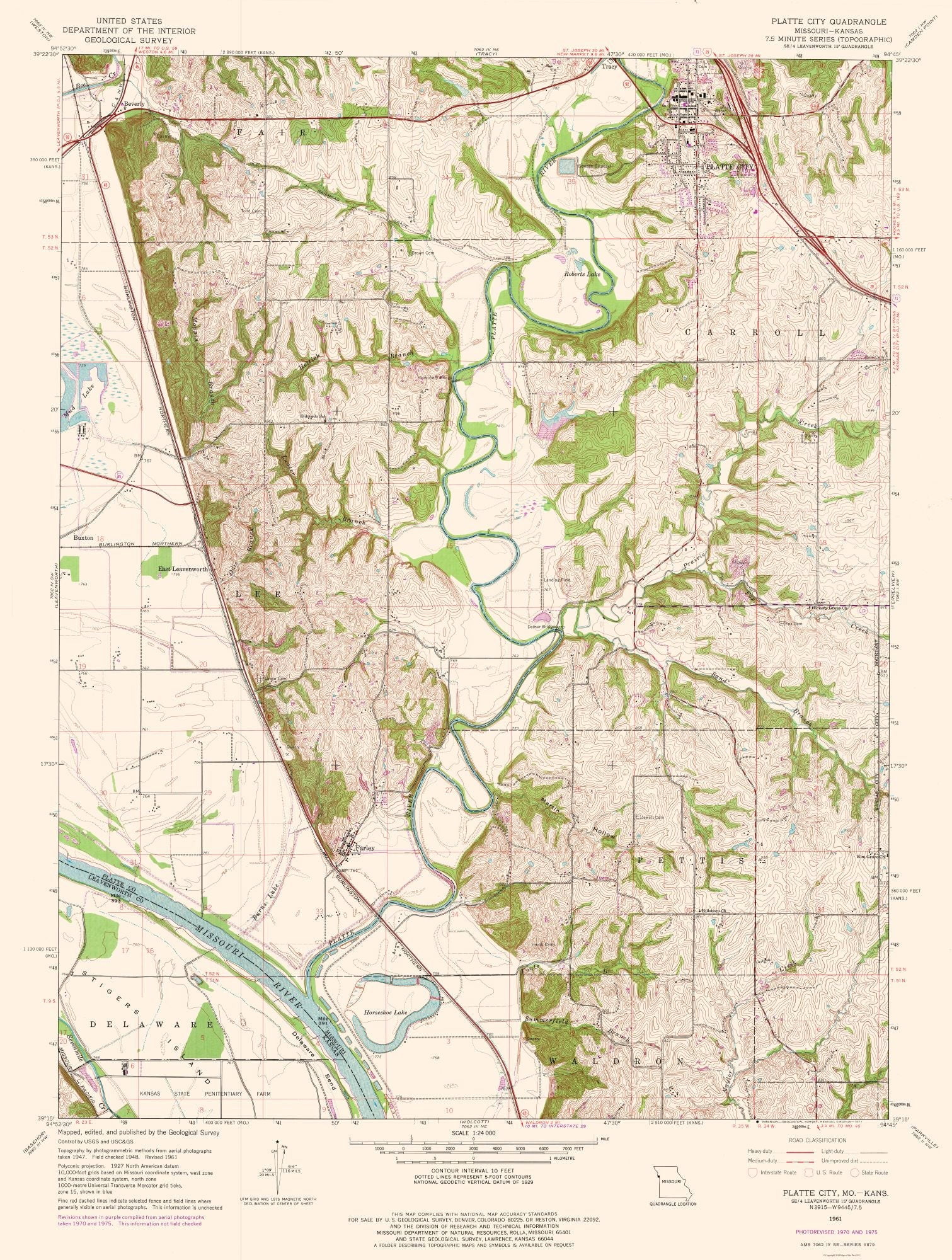 Topographical Map - Platte City Missouri Quad - USGS 1961 - 23 x 30.44 ...