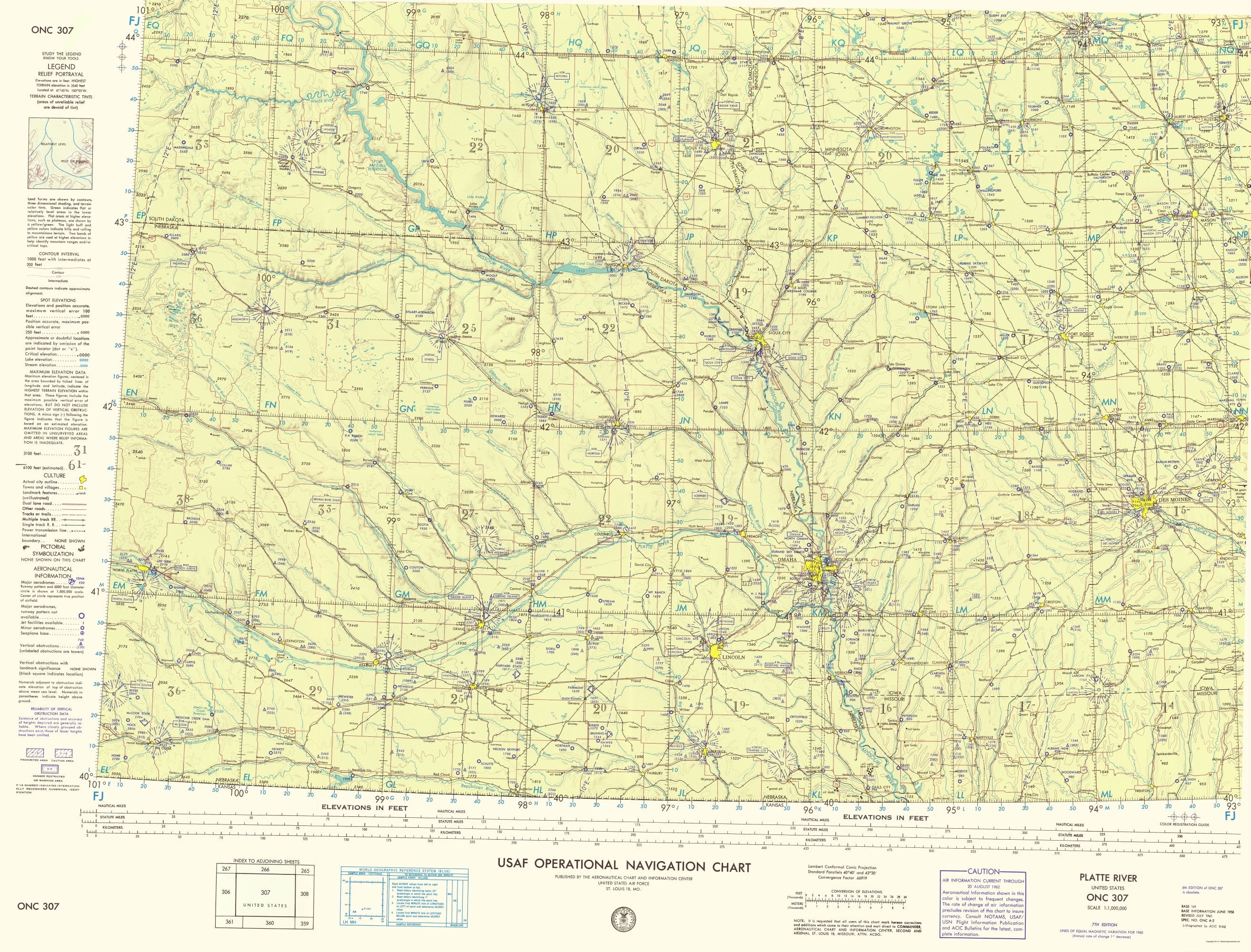 Topographical Map - Platte River Nebraska Quad - USAF 1962 - 23 x 30.22 ...