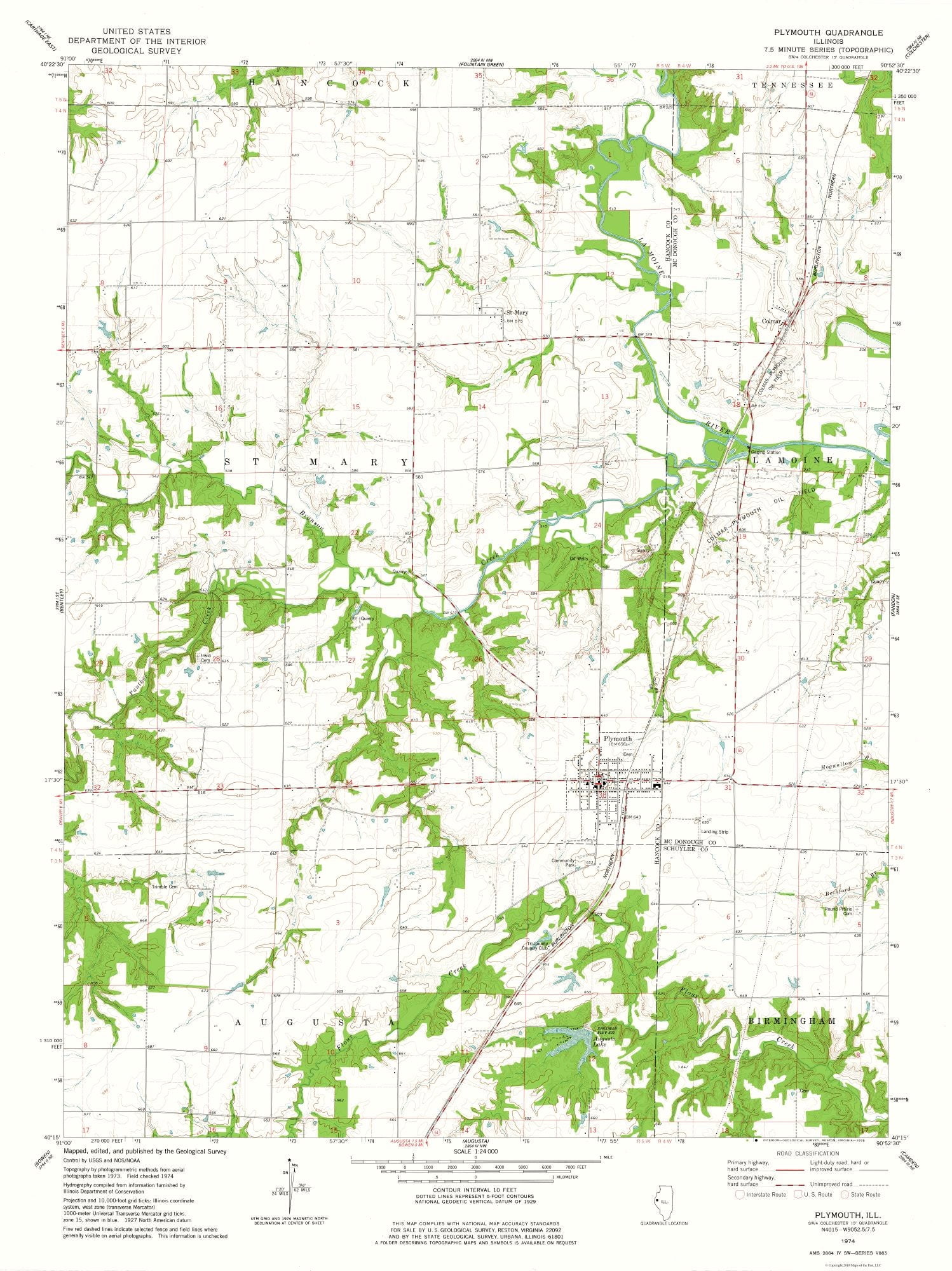 Topographical Map - Plymouth Illinois Quad - USGS 1974 - 23 x 30.71 ...