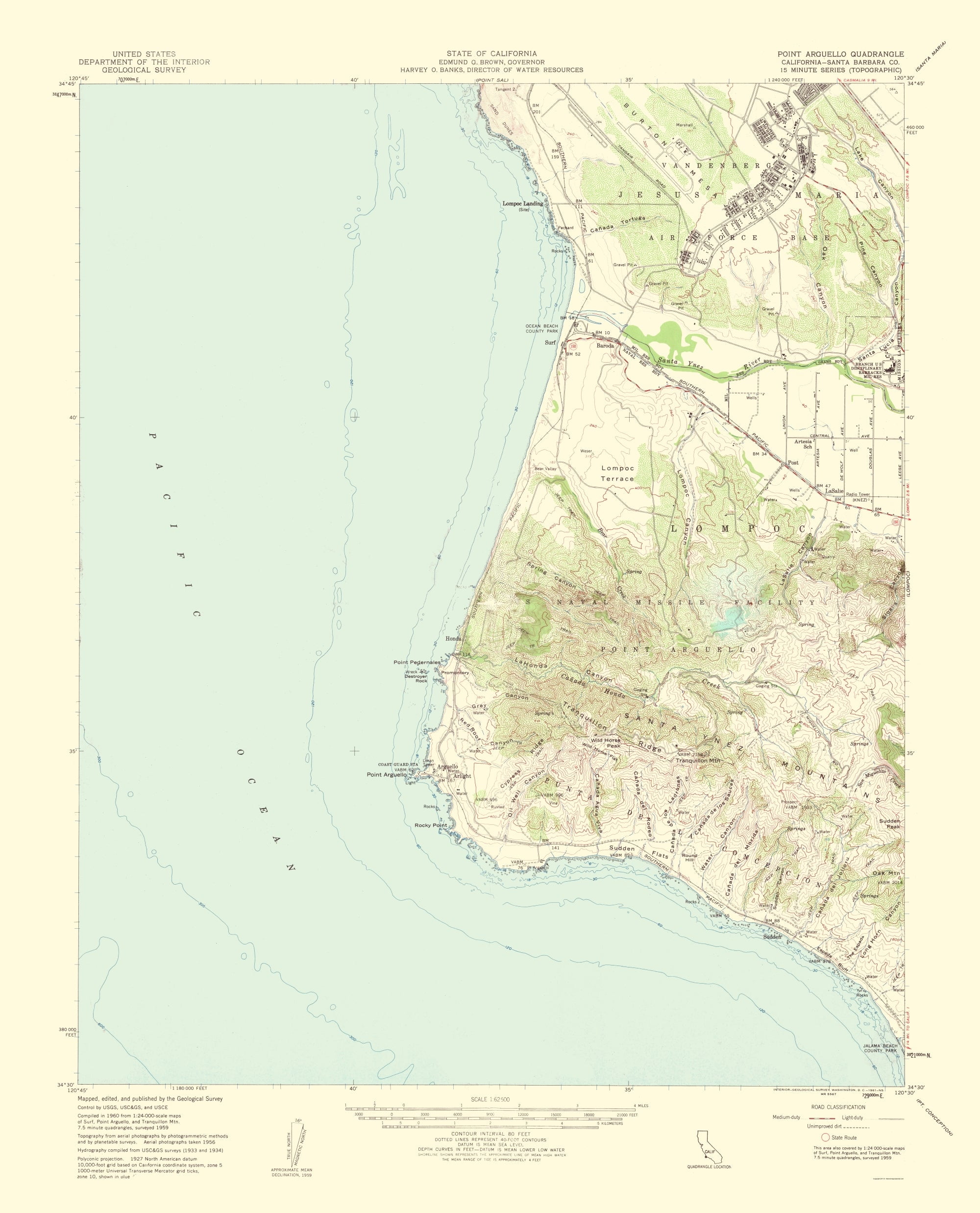 Topographical Map - Point Arguello California Quad - USGS 1956 - 23 x ...