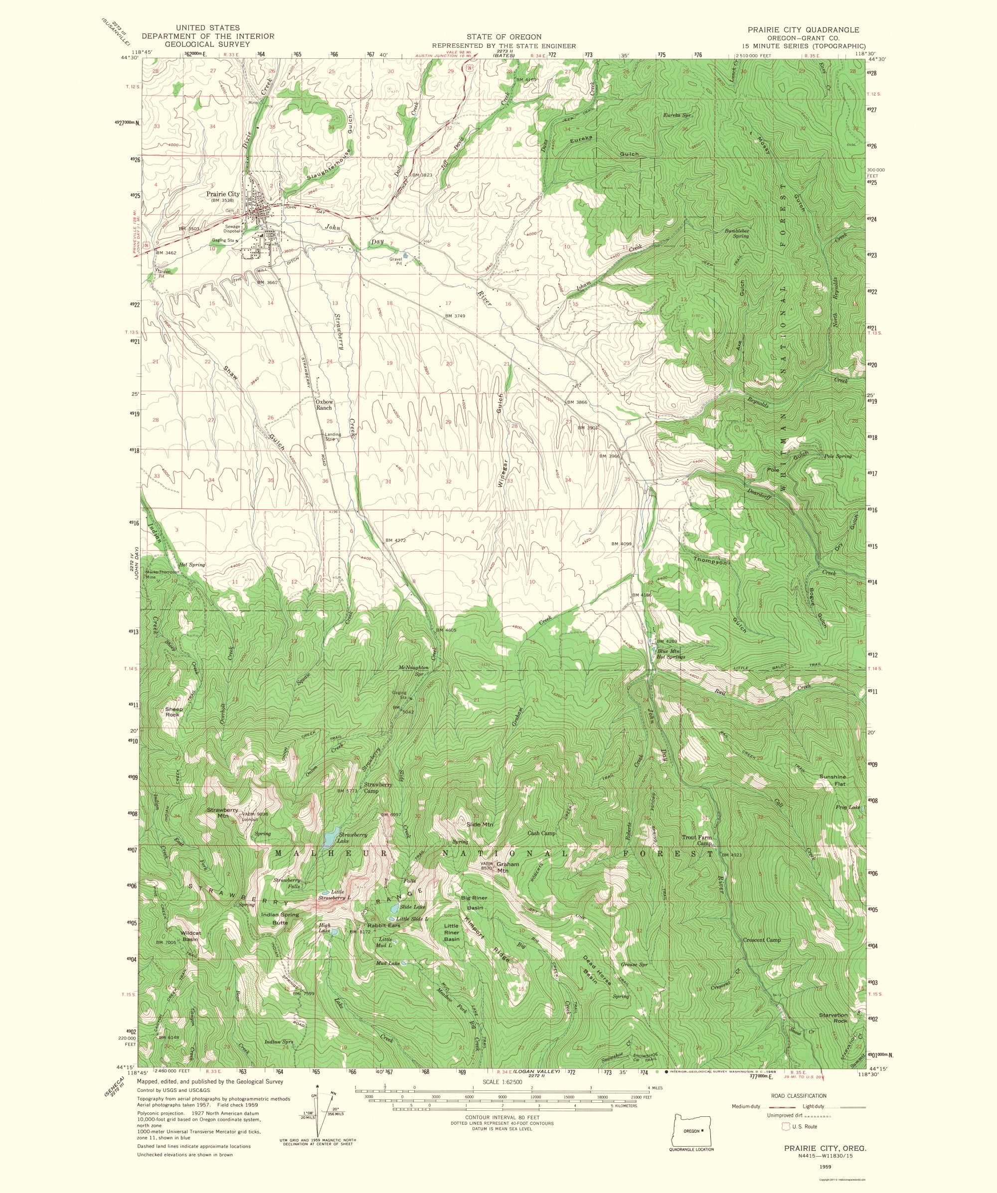 Topographical Map - Prairie City Oregon Quad - USGS 1968 - 23 x 27.53 ...