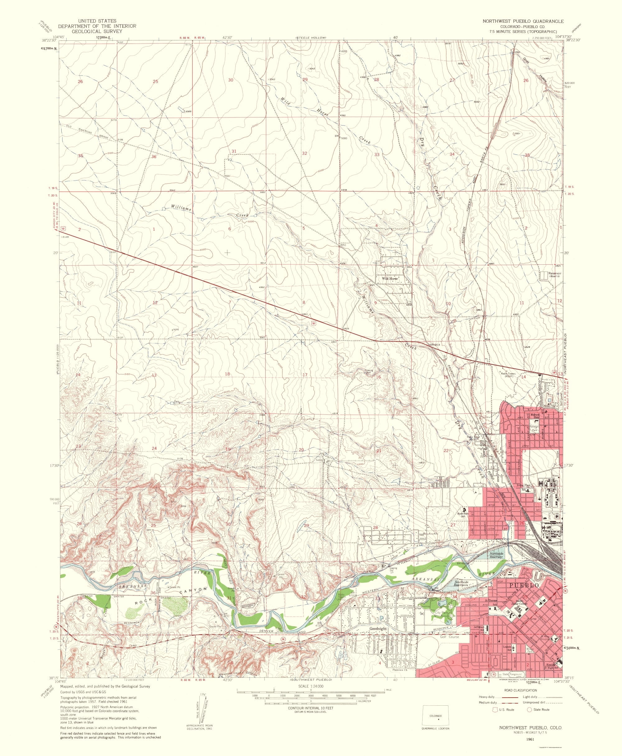 Topographical Map - Pueblo Colorado Northwest Quad - USGS 1962 - 23 x ...